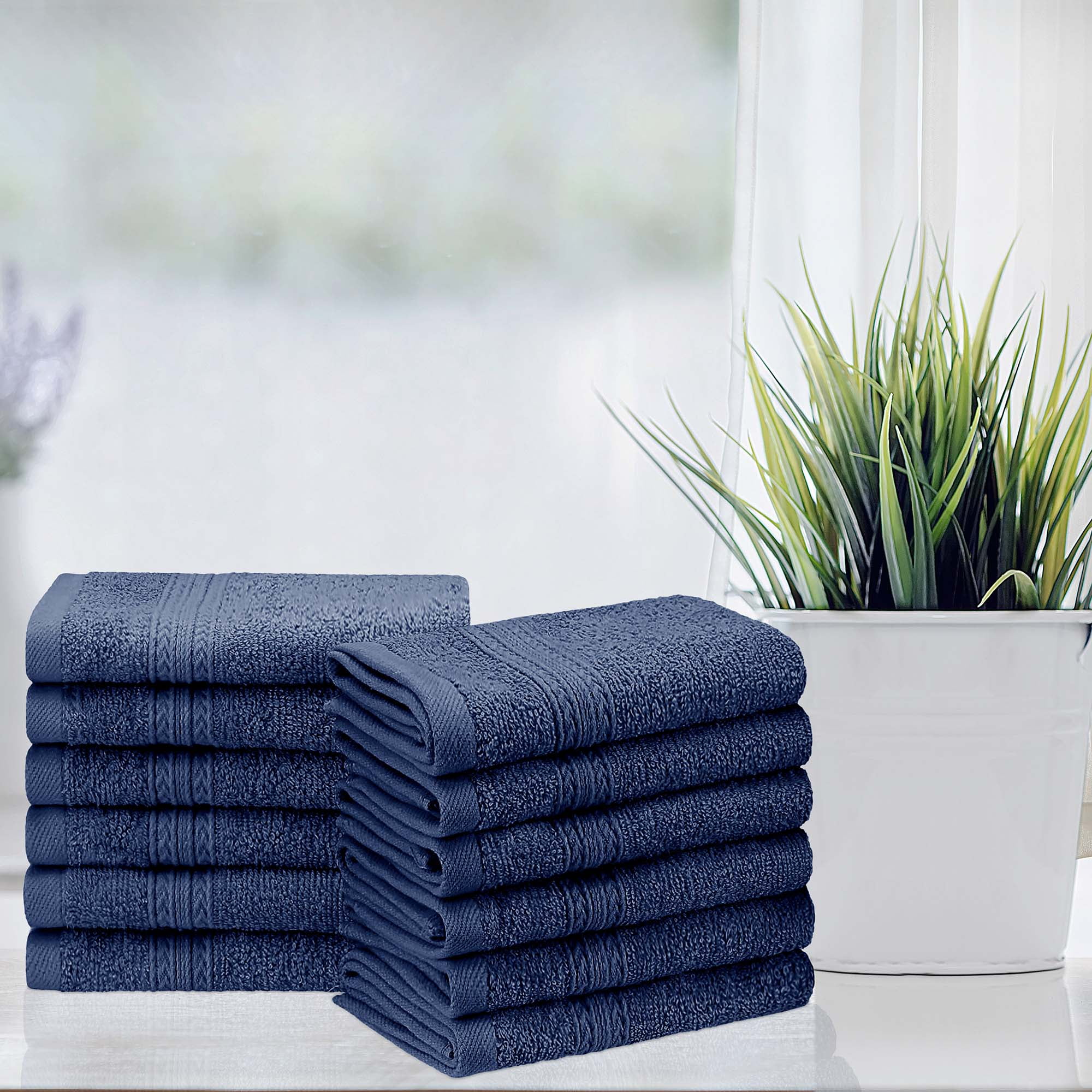 Superior Eco-Friendly Cotton 12-Piece, Navy Blue, Washcloth Set ...