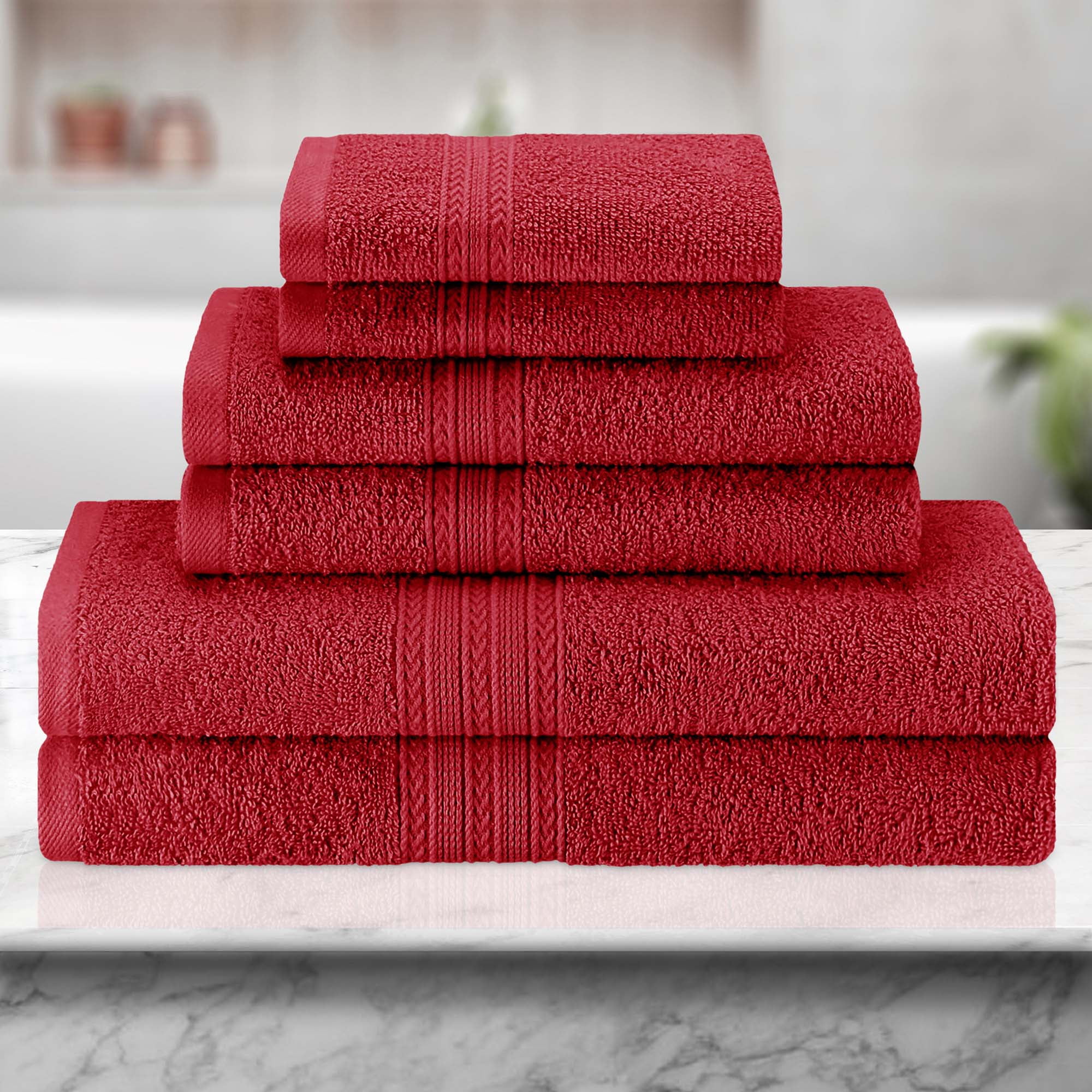 Superior Eco-Friendly Cotton Solid 6-Piece, Cranberry, Towel Set - Walmart.com