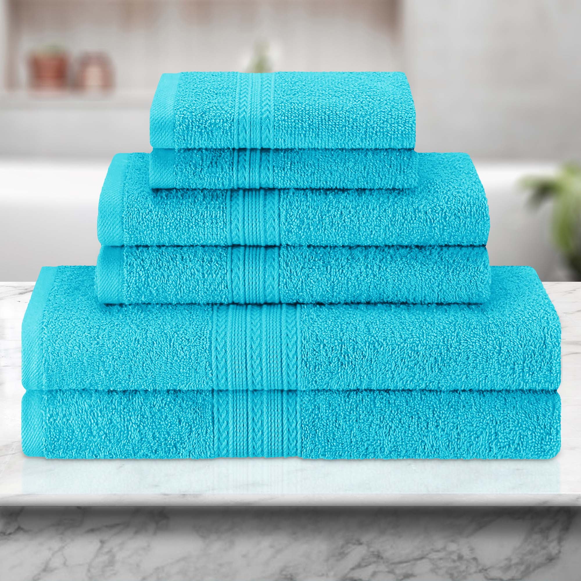 Superior Eco-Friendly Cotton Solid 6-Piece, Turquoise, Towel Set ...