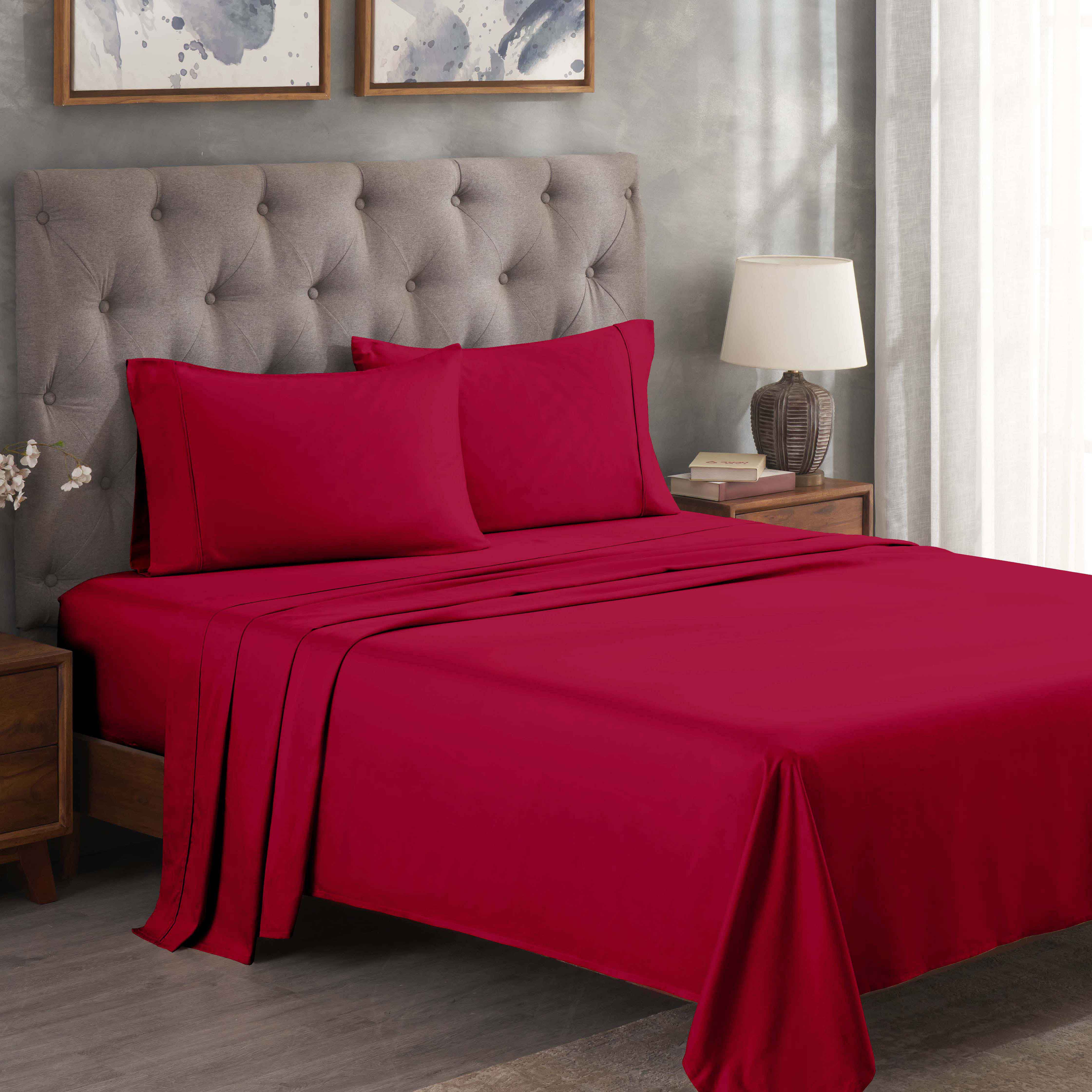 Superior Egyptian Cotton 300 Thread Count Bed Sheet Set, Queen, Red ...