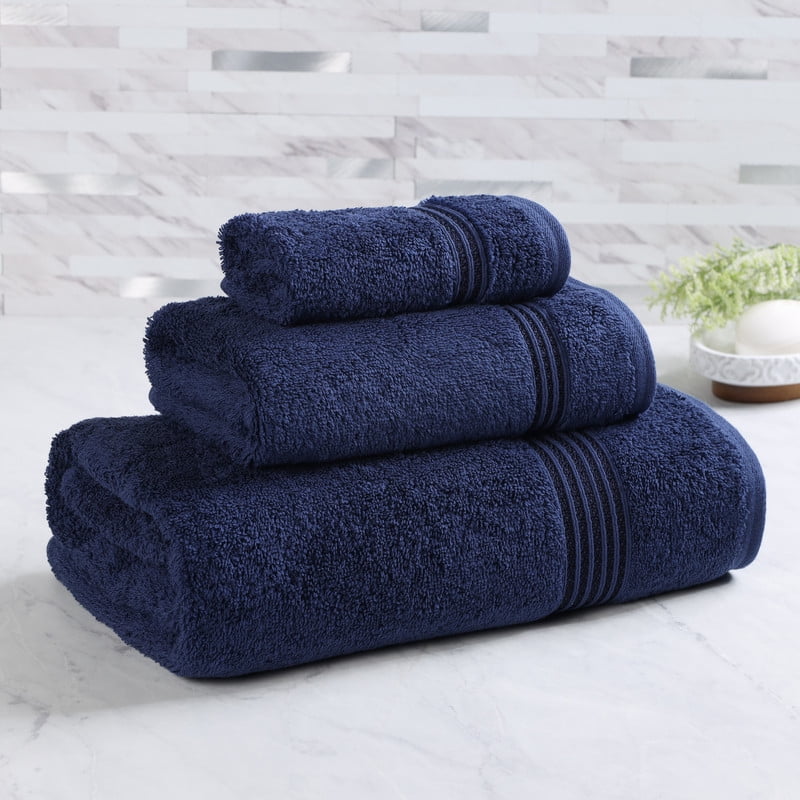 Superior Egyptian Cotton Absorbent 3-Piece Navy Blue Towel Set ...