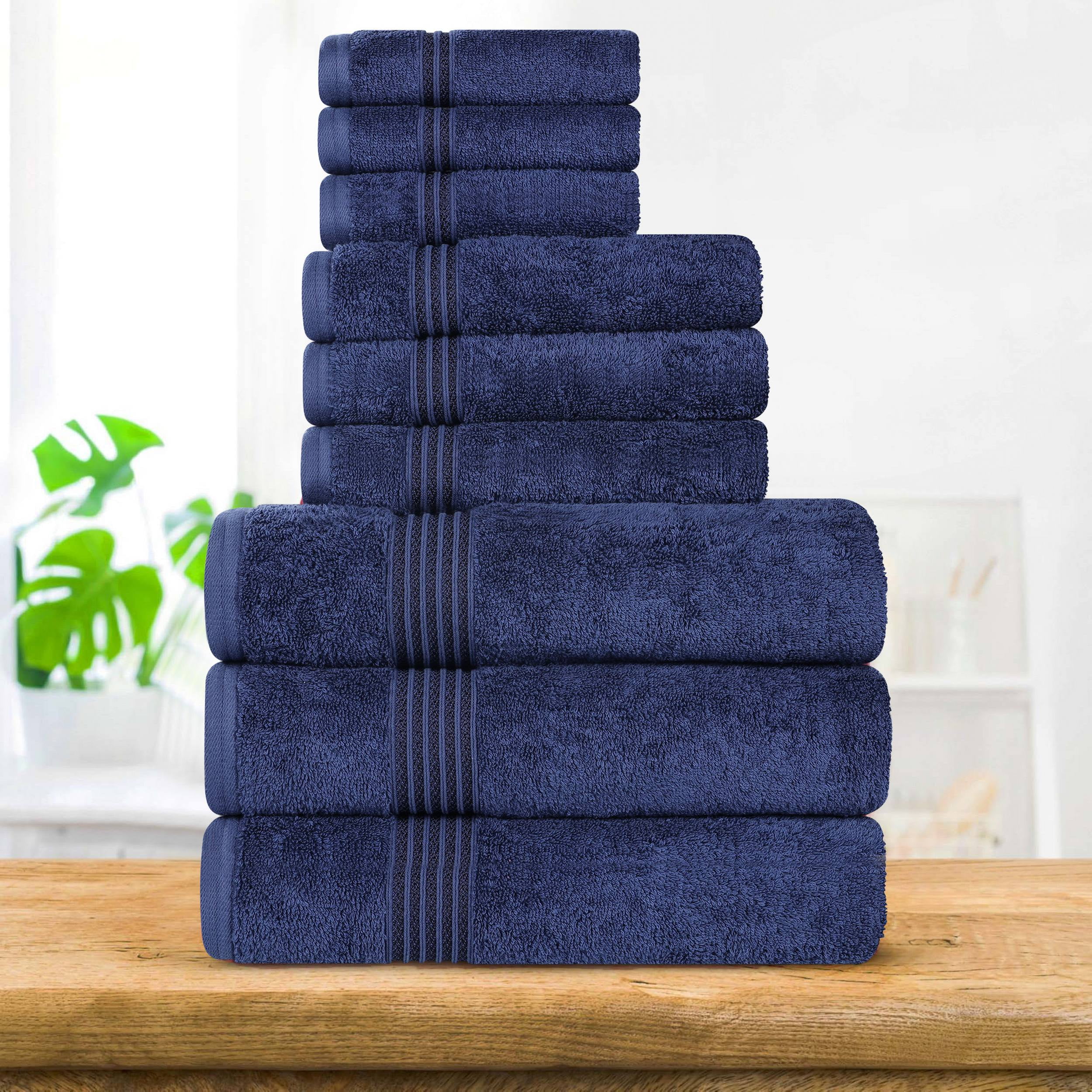 Superior Egyptian Cotton Absorbent 9-Piece Navy Blue Towel Set ...