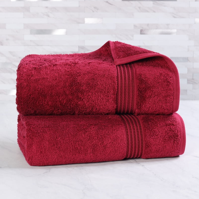 Superior Egyptian Cotton Absorbent Bath Sheet Set of 2 - Burgundy, Soft ...
