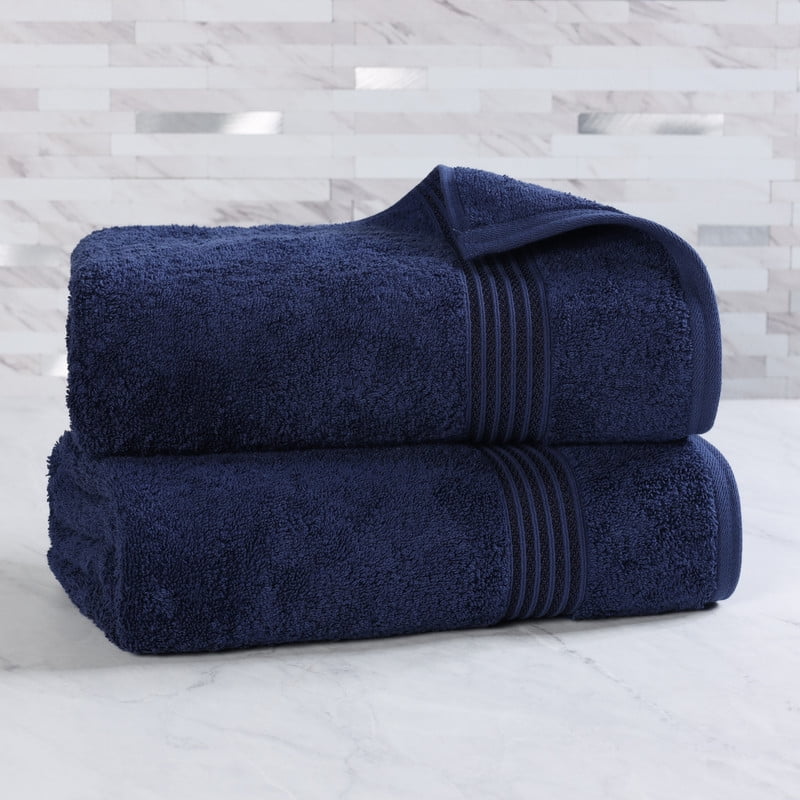 Superior Egyptian Cotton Absorbent Navy Blue Bath Sheet Set of 2 ...