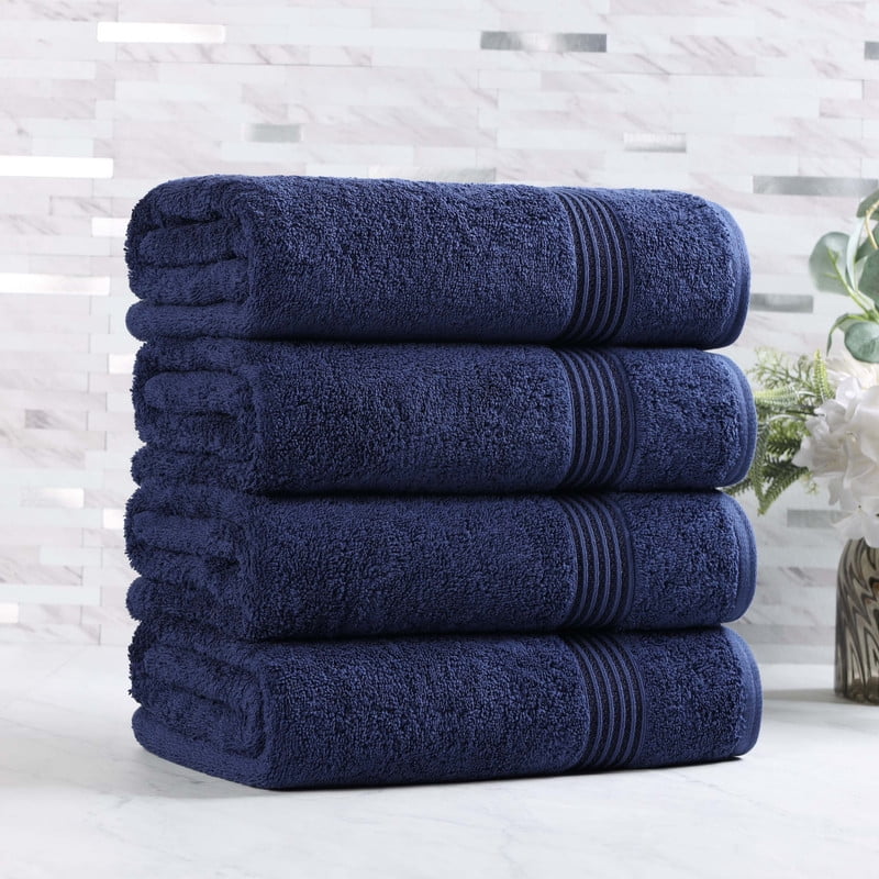 Superior Egyptian Cotton Absorbent Navy Blue Bath Towel Set of 4 ...