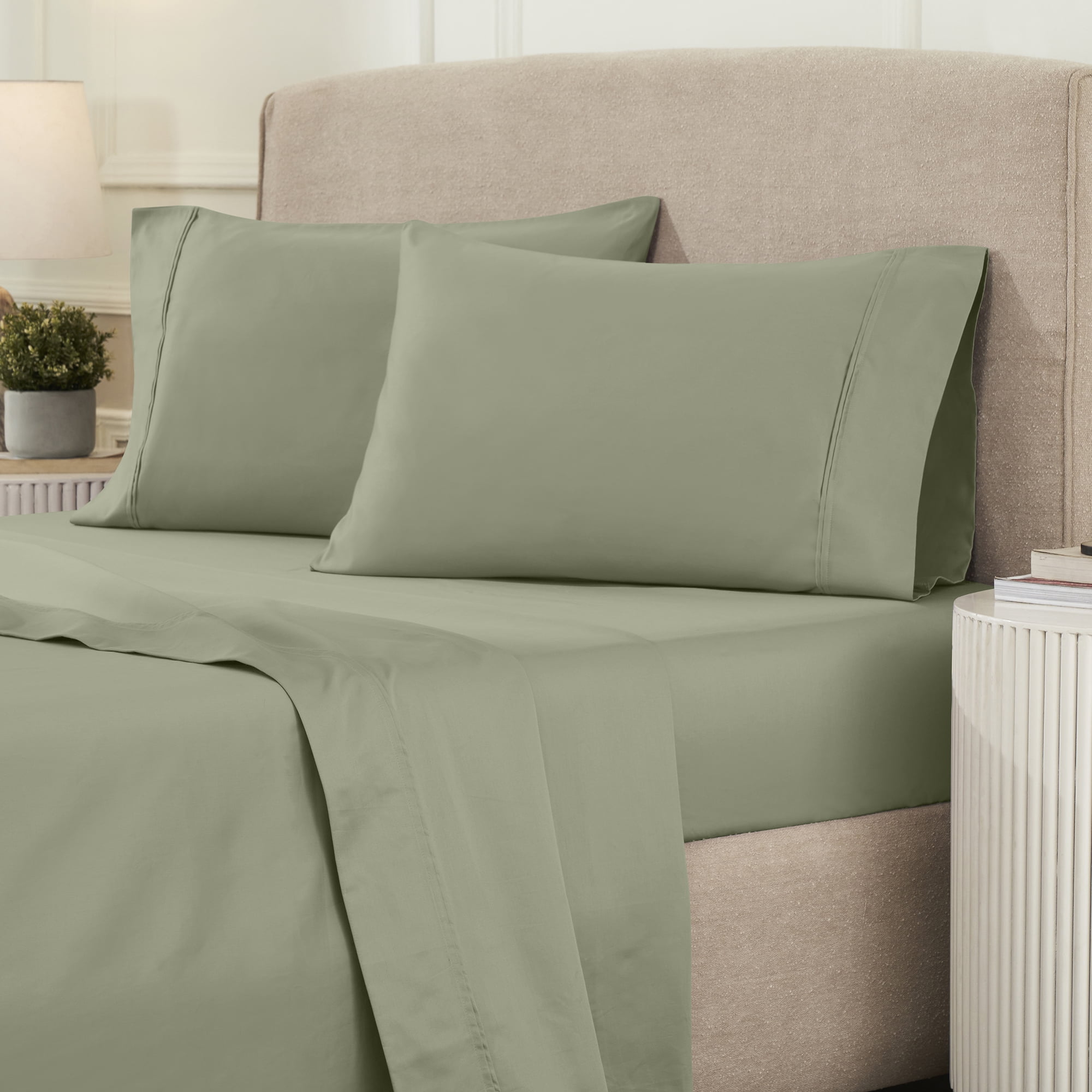 Superior Egyptian Cotton 1200 TC Queen Sheet Set, Sage, Deep Pocket ...