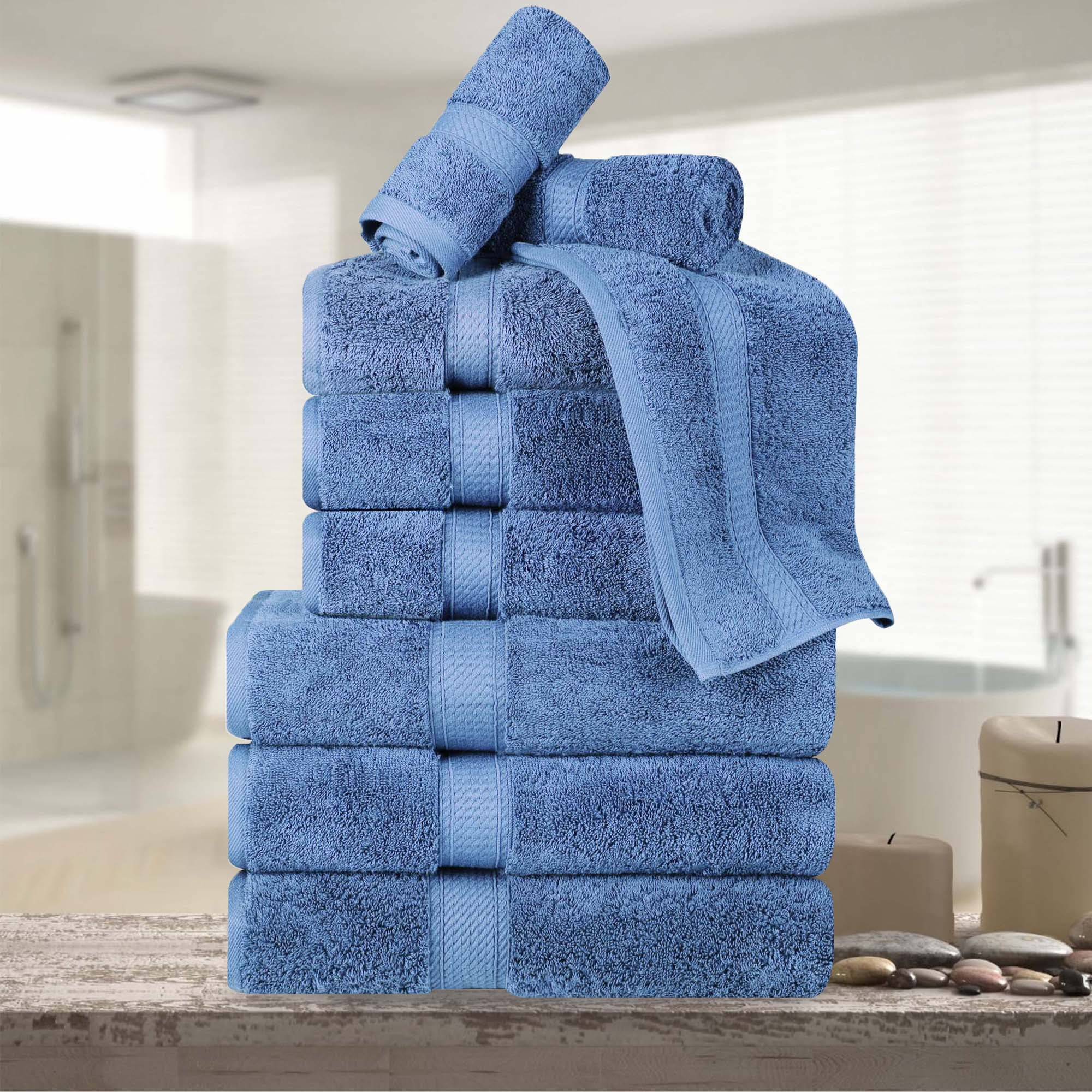 Superior 800 GSM Egyptian Cotton 9-Piece Heavyweight Towel Set, Denim ...