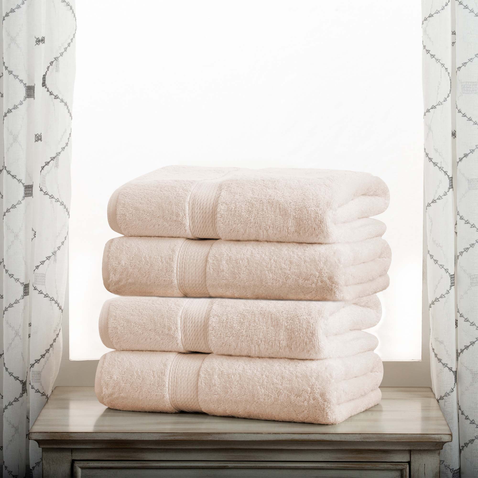 Superior 800 GSM Egyptian Cotton Heavyweight Bath Towel Set of 4, Cream ...