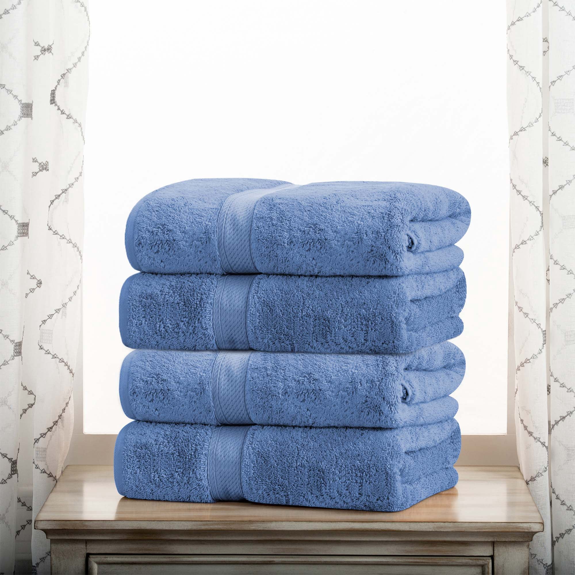 Superior 800 GSM Egyptian Cotton Heavyweight Bath Towel Set of 4, Denim ...