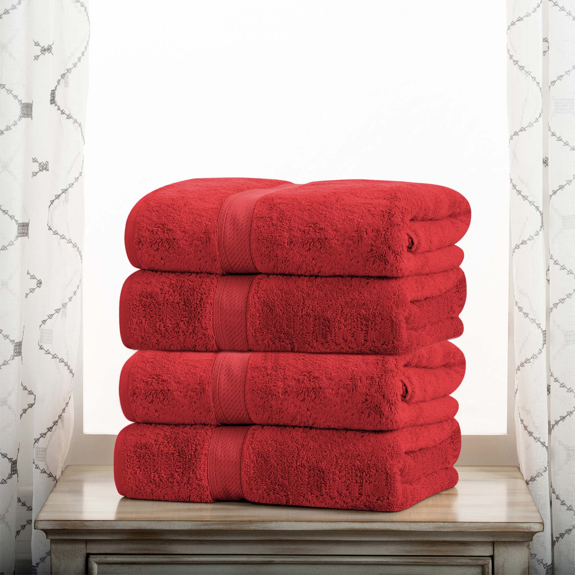 Superior 800 GSM Egyptian Cotton Heavyweight Bath Towel Set of 4, Red ...
