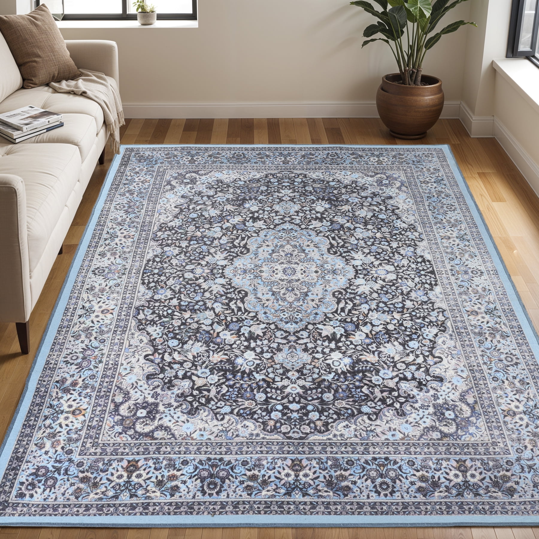 Superior Fiorella Floral Modern Indoor Area Rug,3' 6" x 5' 6", Azure ...