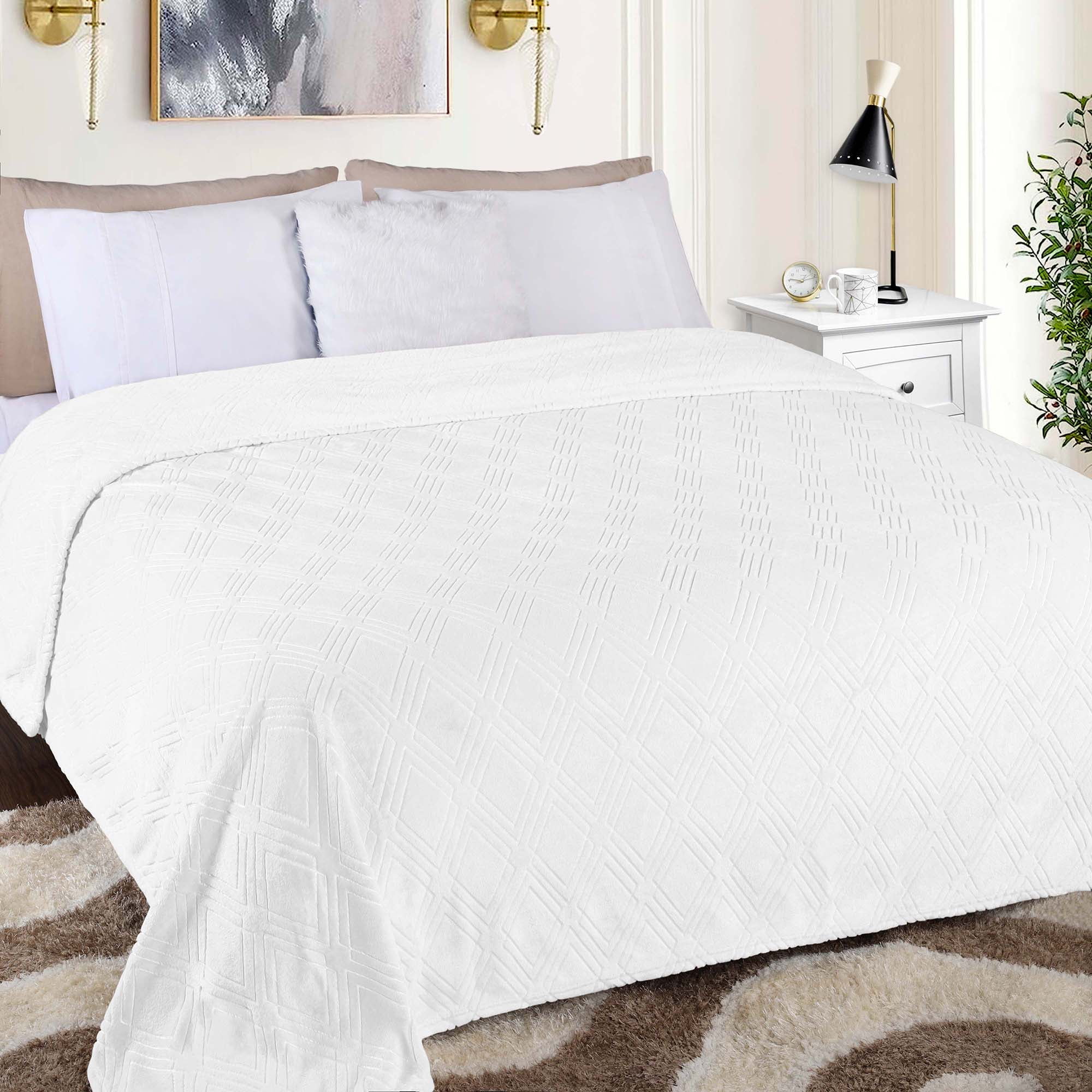 Superior Alaska Fleece Diamond Fluffy Blanket, Full/Queen, White ...