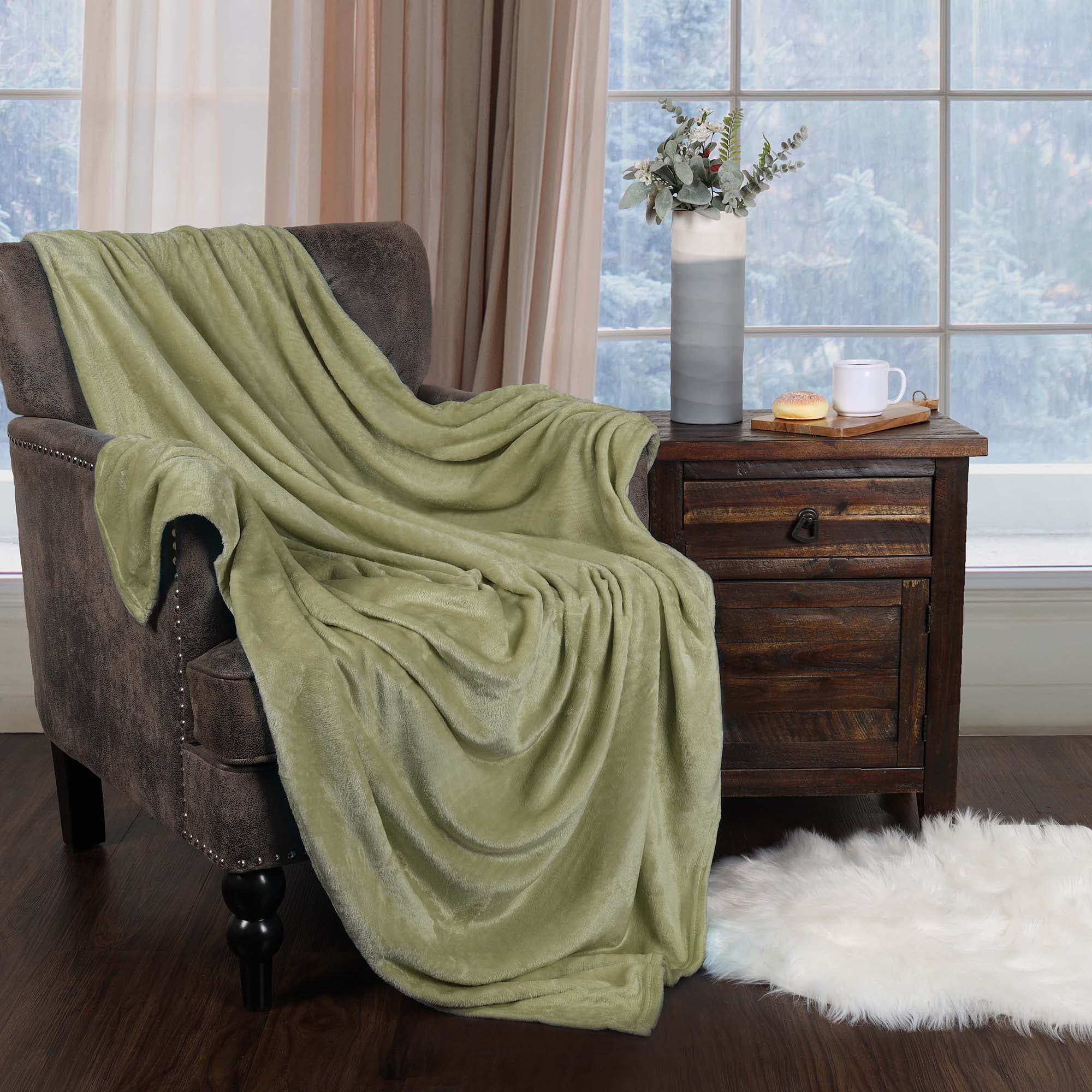 Superior Fleece Plush Blanket - Soft Sage Throw - Walmart.com