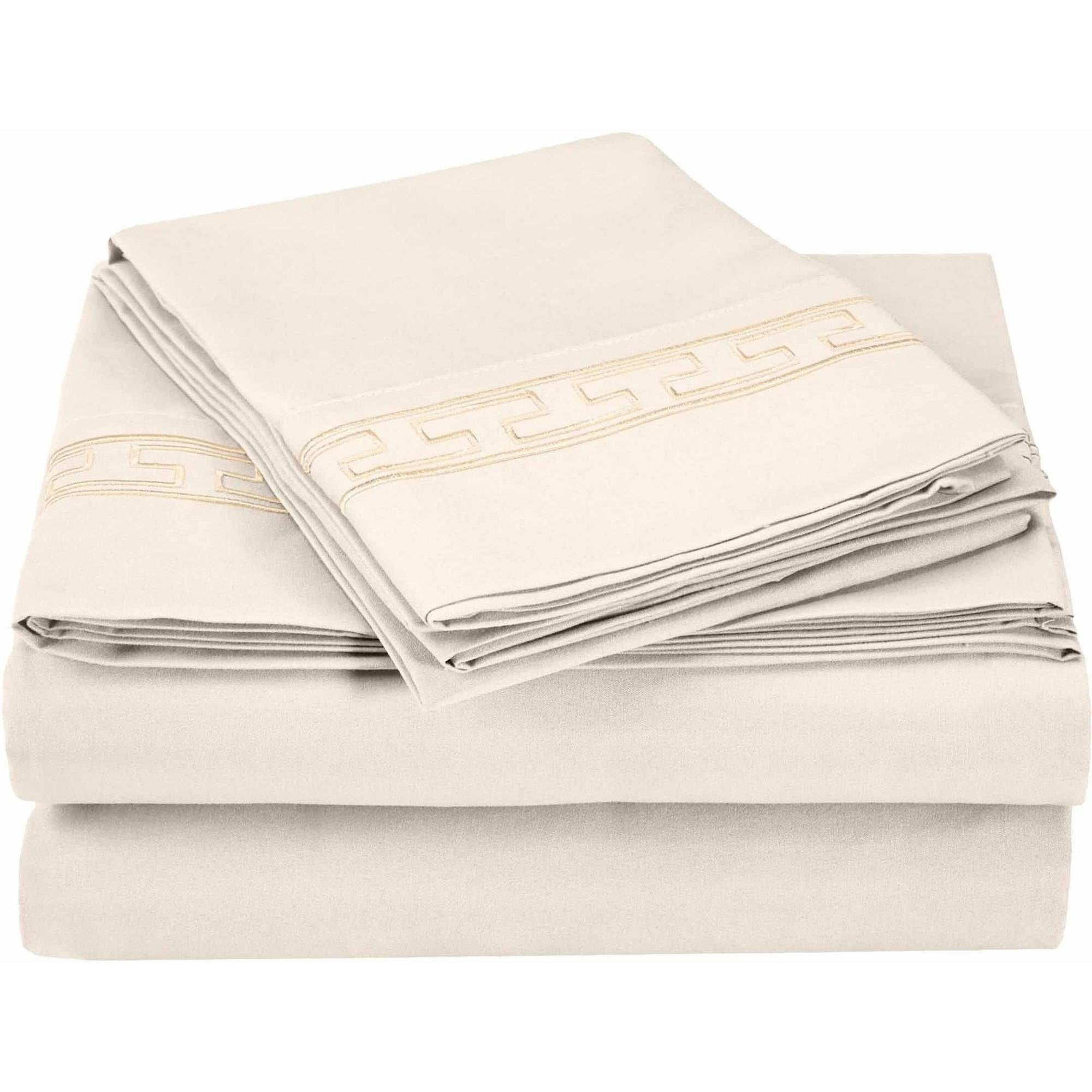 Superior Fogarty Embroidered Microfiber Sheet Set, Queen, Ivory ...