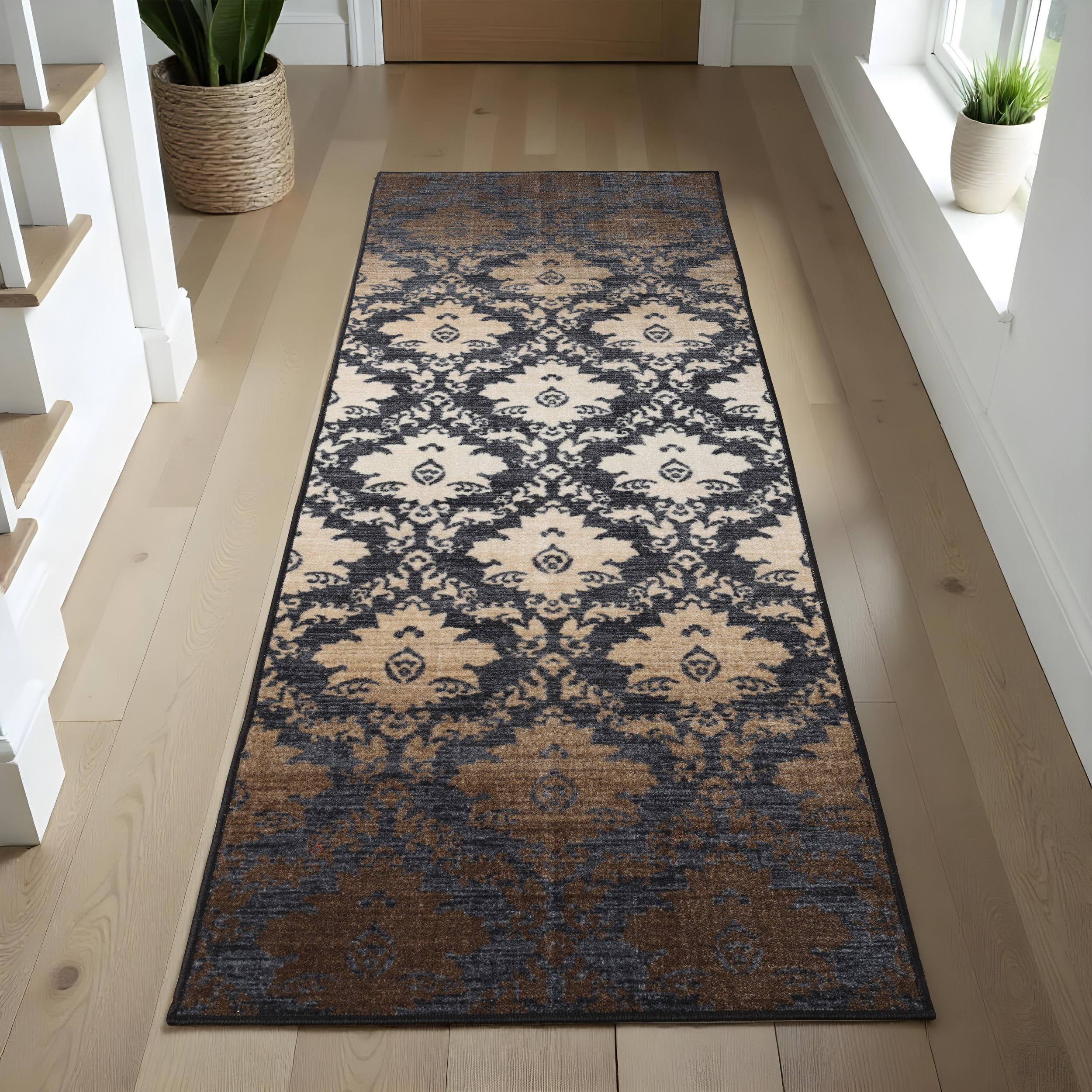 Superior Geneva Medallion Indoor Runner Area Rug, 2' 7" x 8', Navy Blue ...