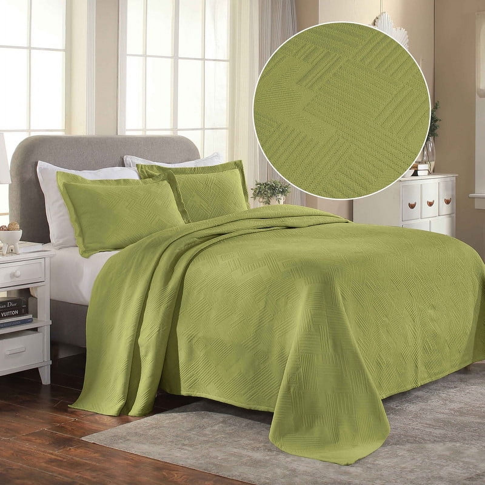 Superior Geometric Fret Cotton Decorative Bedspread and Sham Set, Queen ...