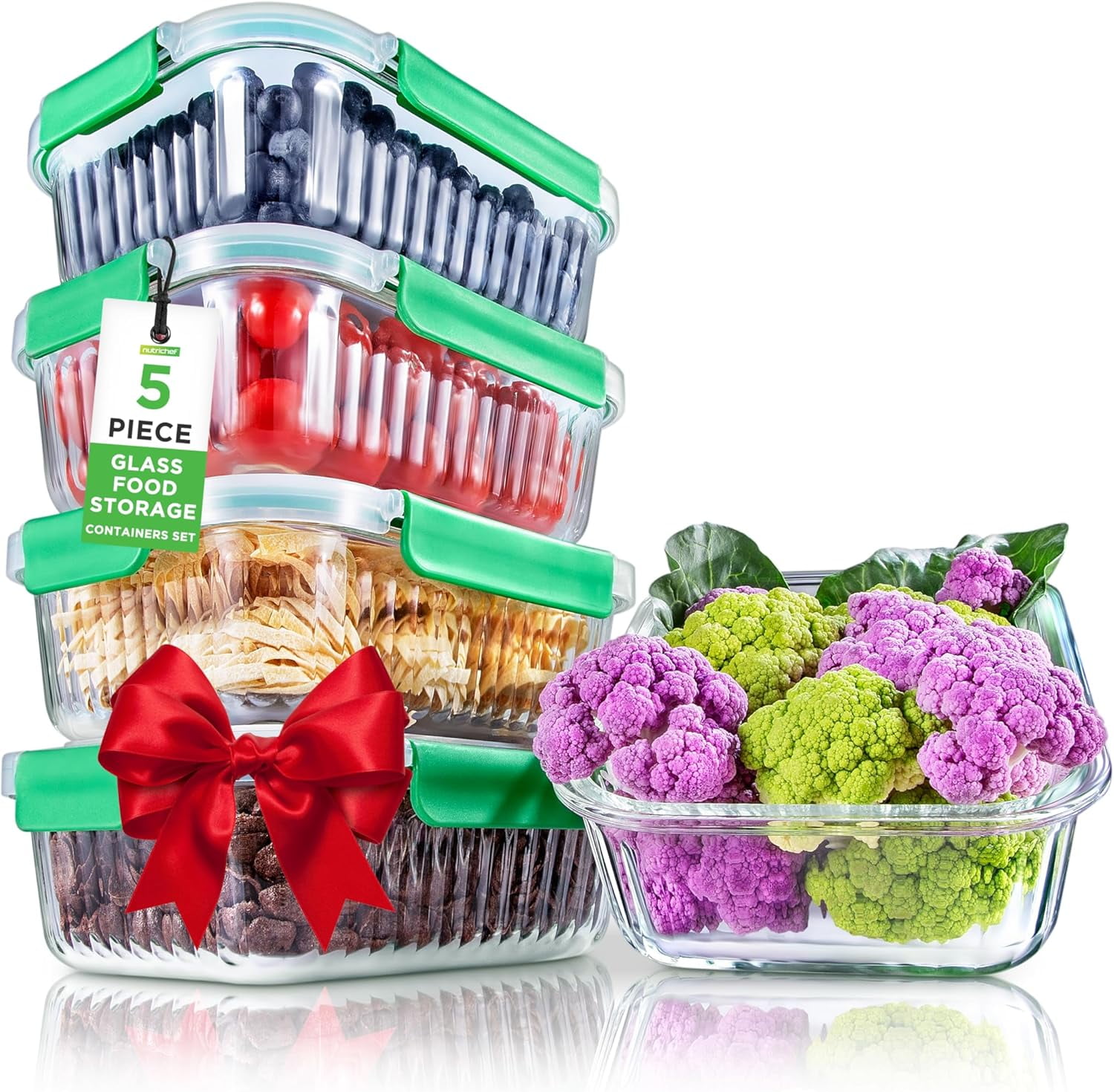 Superior Glass Food Storage Containers Set (5 Containers + 5 Locking ...