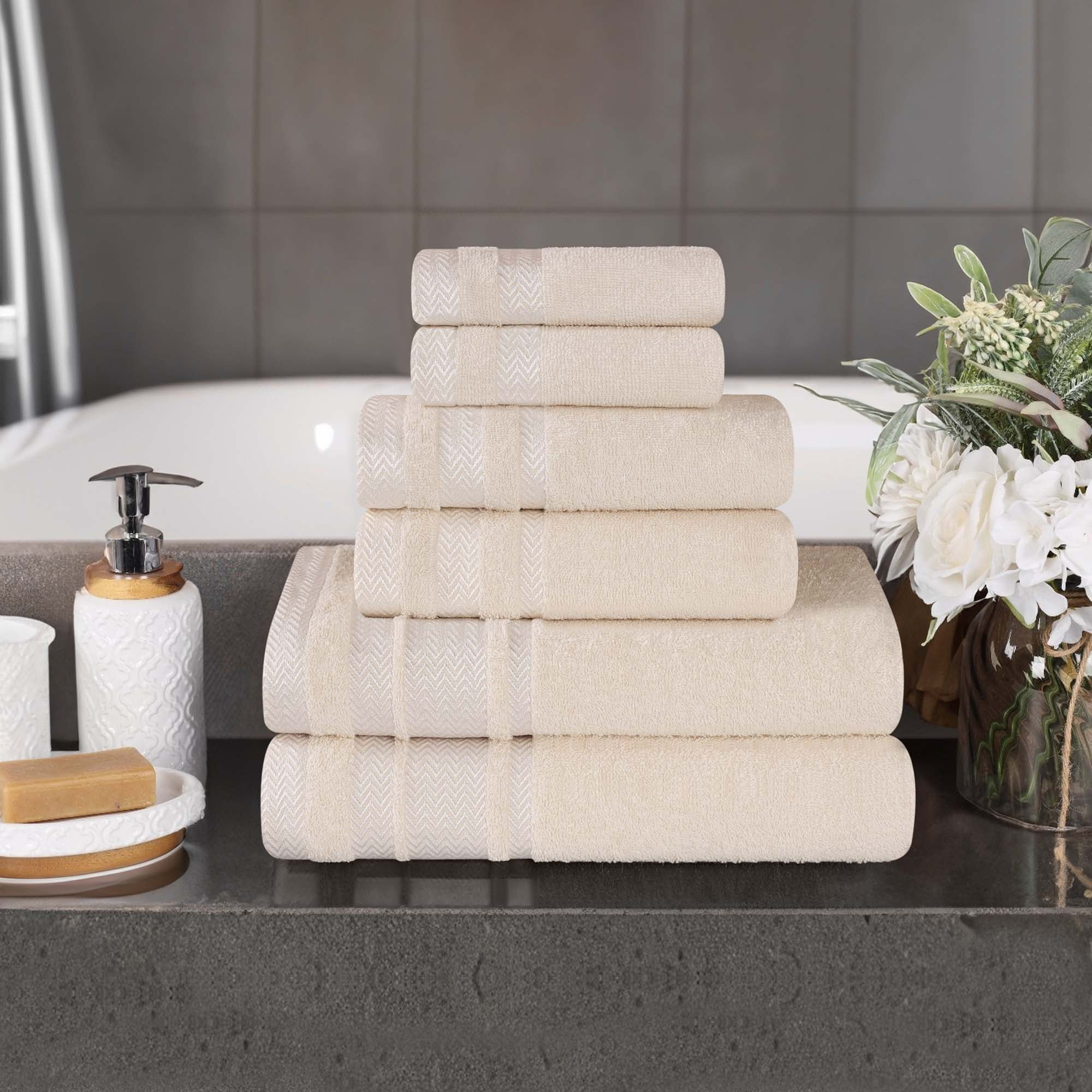 Superior Hays Cotton Plush Soft 6 Piece Towel Set, Ivory - Walmart.com