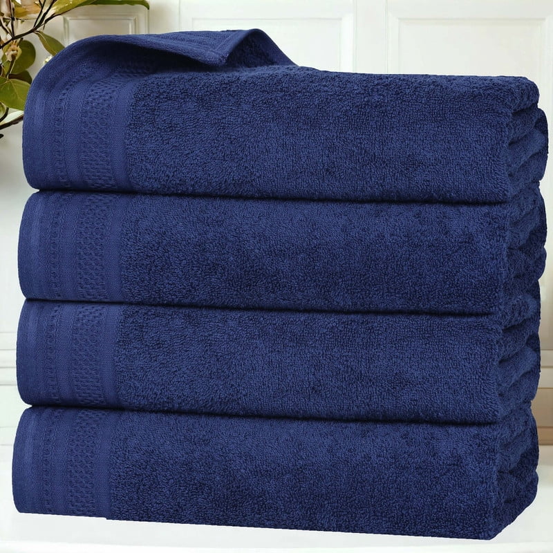 Superior Honeycomb Cotton Medium Weight Bath Towels, Set of 4, Navy ...