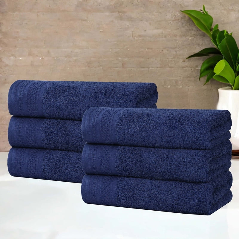 Superior Honeycomb Cotton Medium Weight Hand Towels, Set of 6, Navy ...