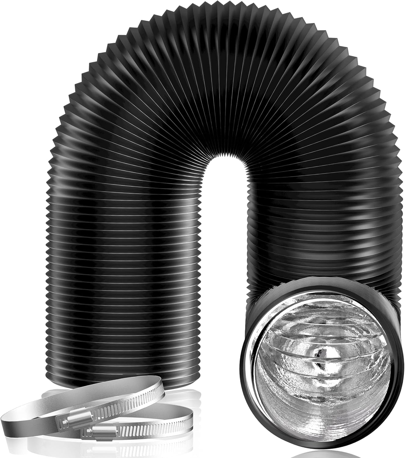 Superior Hub 6 inch Air Duct - 16 FT Long, Black Flexible Ducting HVAC ...