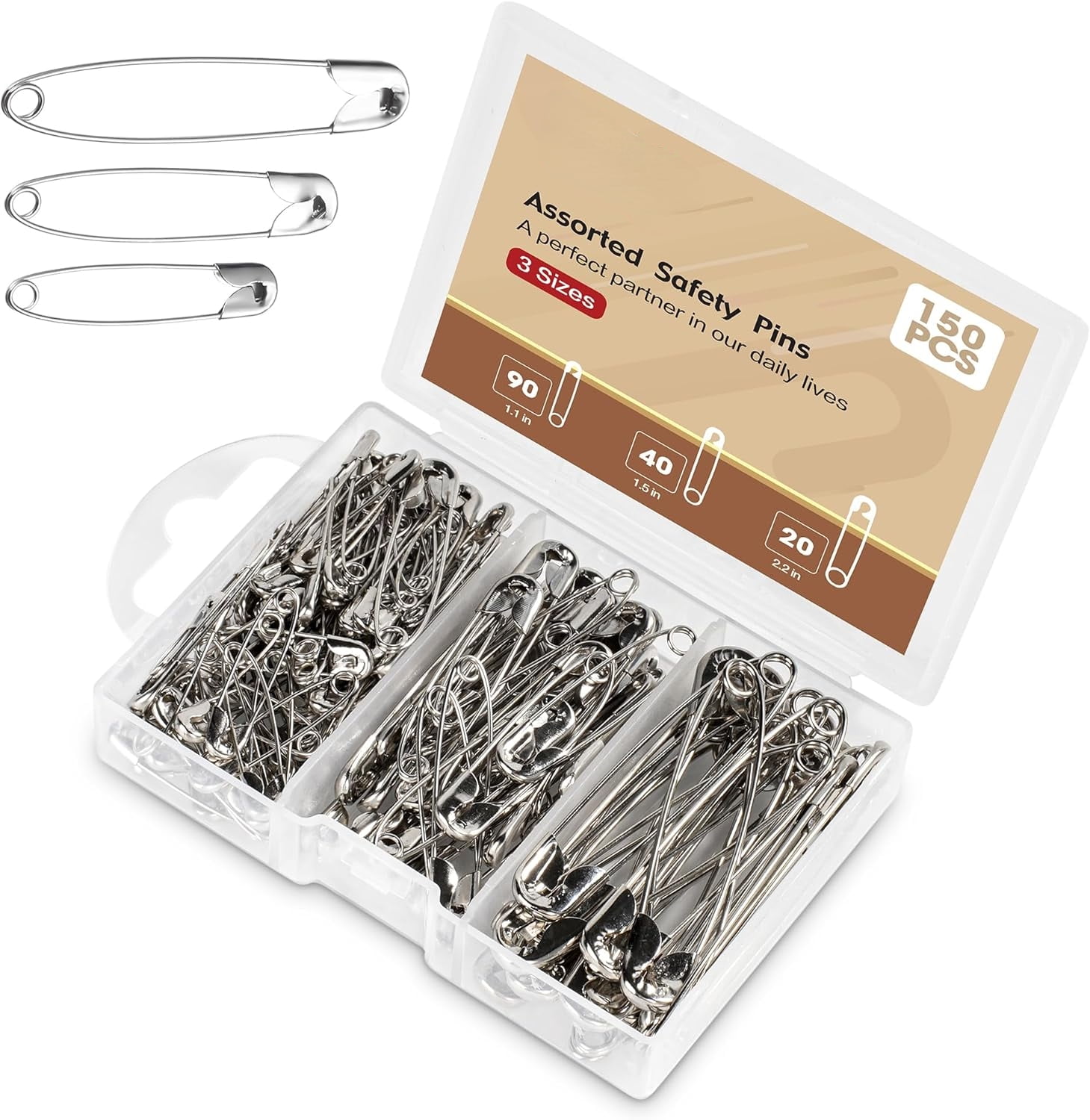 Superior Hub Safety Pins - 150 Pcs Assorted Sizes Silver Pins Bulk ...