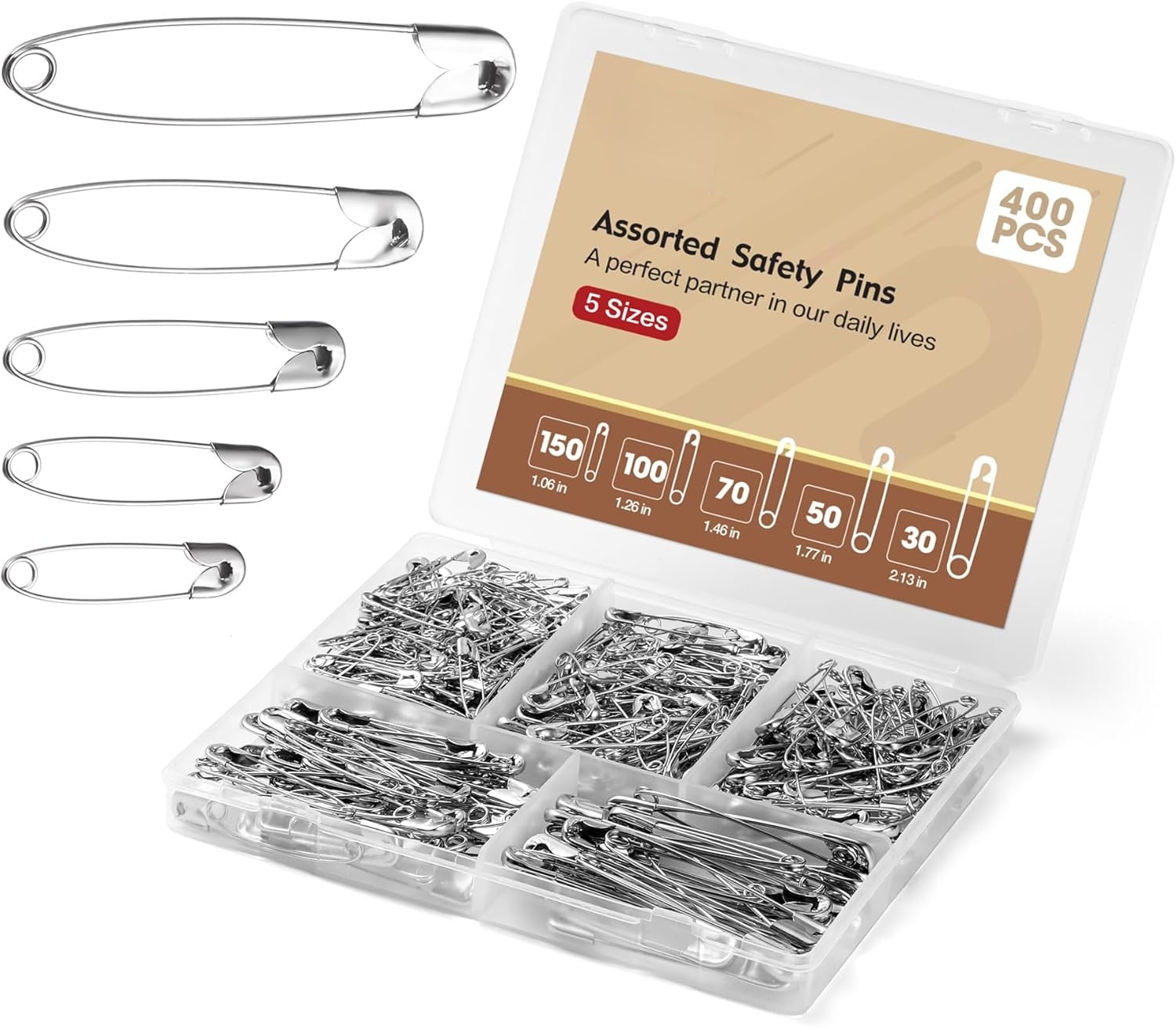 Superior Hub Safety Pins - 400 Pcs Assorted Sizes, Heavy Duty Silver ...