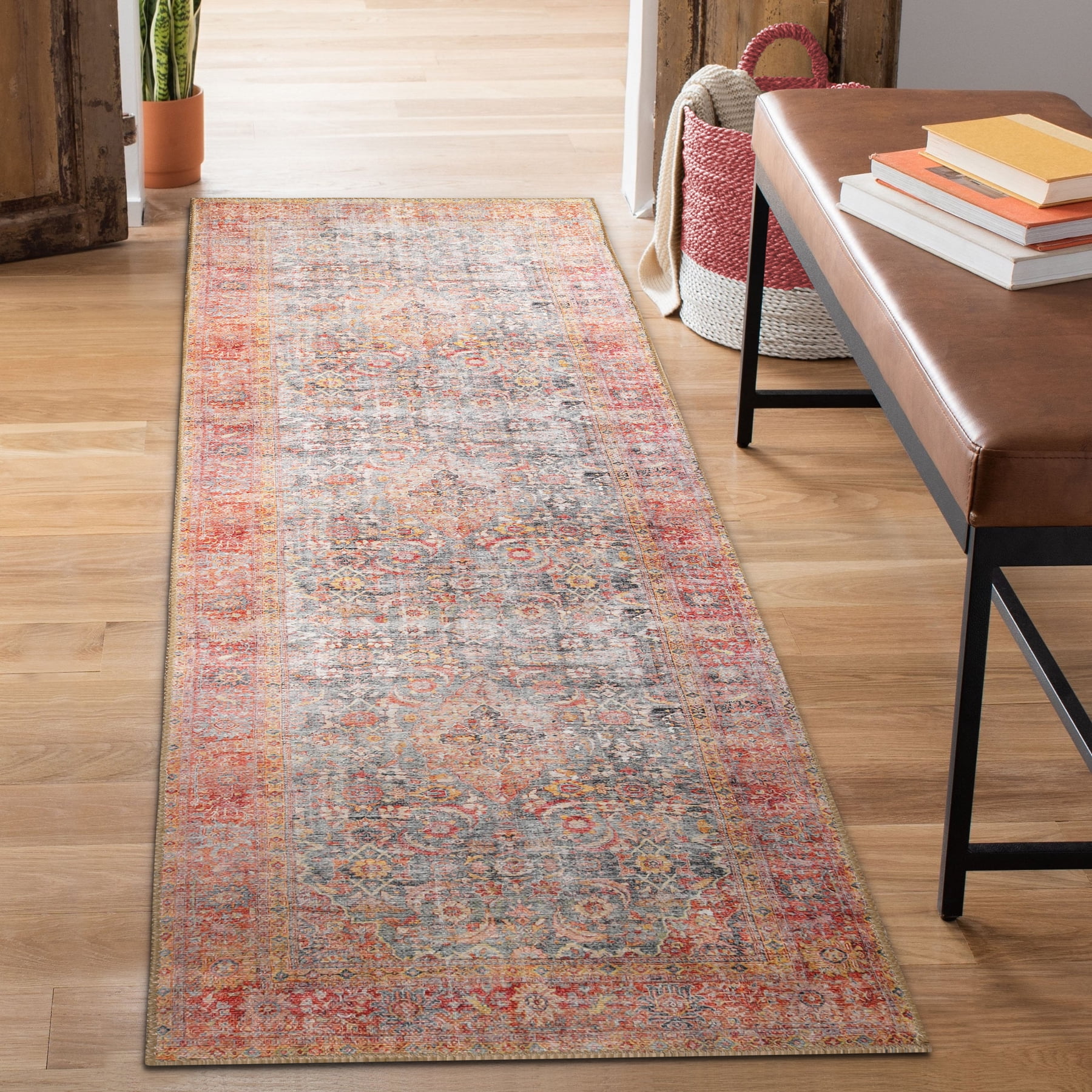 Superior Huda Rustic Oriental Indoor Runner Rug,2' 6" x 7' 6", Ruby Red ...