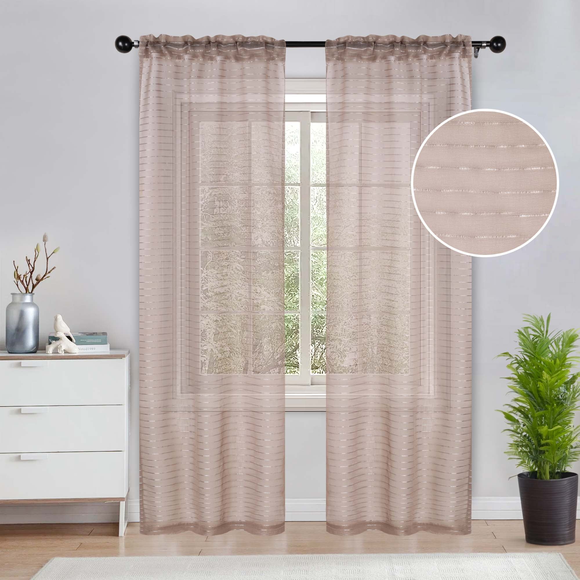 Superior Jackson Stripe Sheer Curtain Rod Pocket Curtain Panel Set, 26 ...