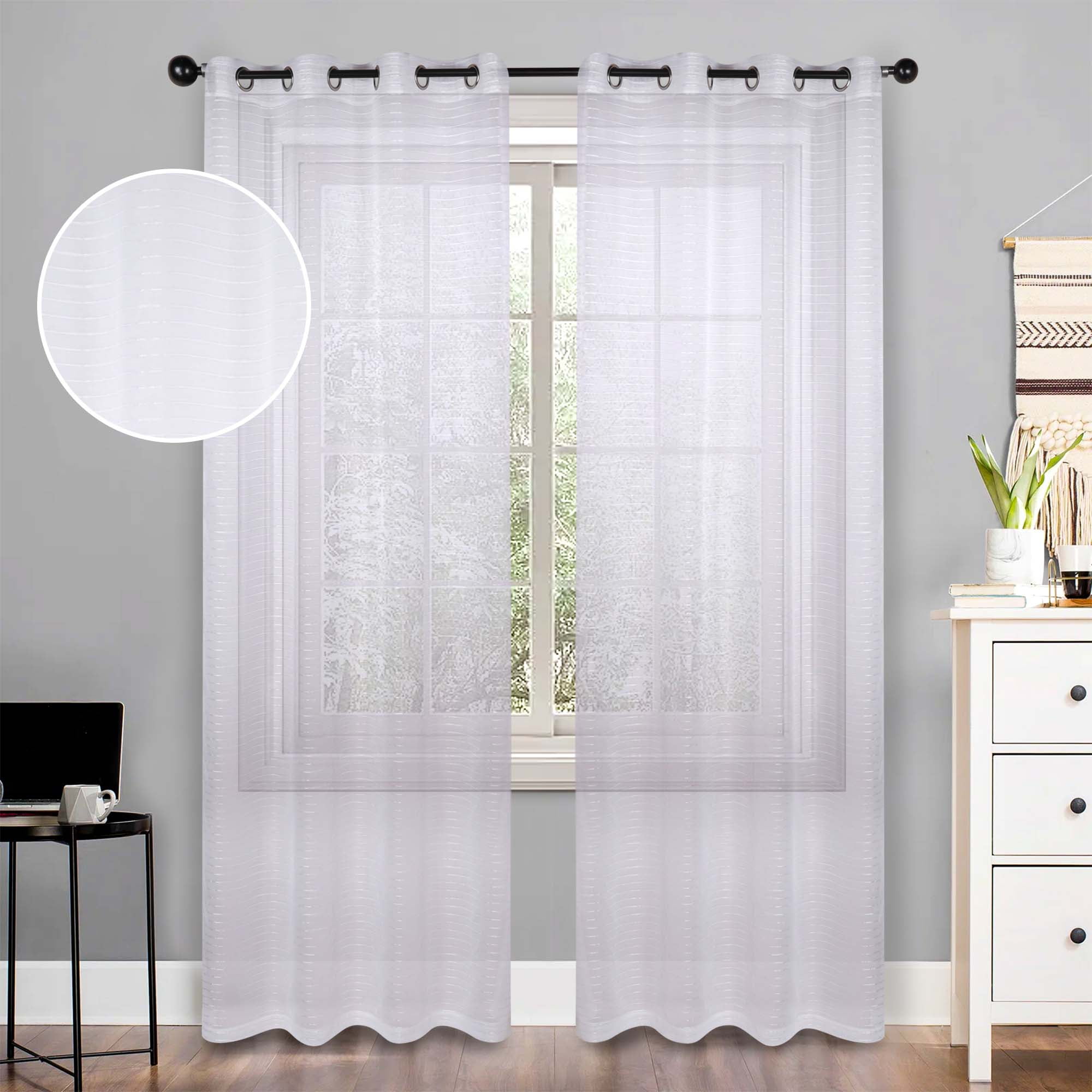 Superior Jackson Stripe Sheer Curtain Grommet Curtain Panel Set, 52" x ...