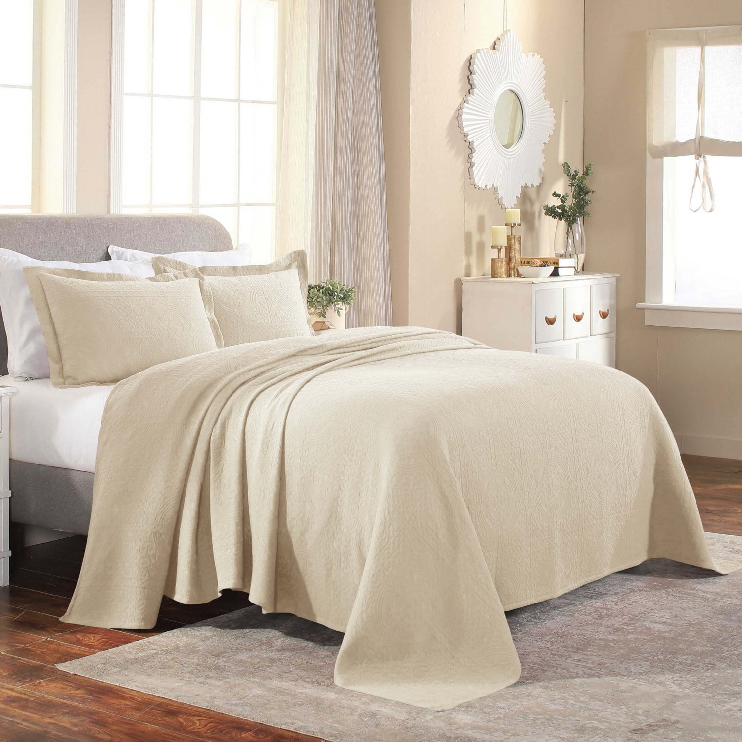 Superior 3-Piece Serenity Cotton Matelasse Linen Bedspread Set, Queen ...