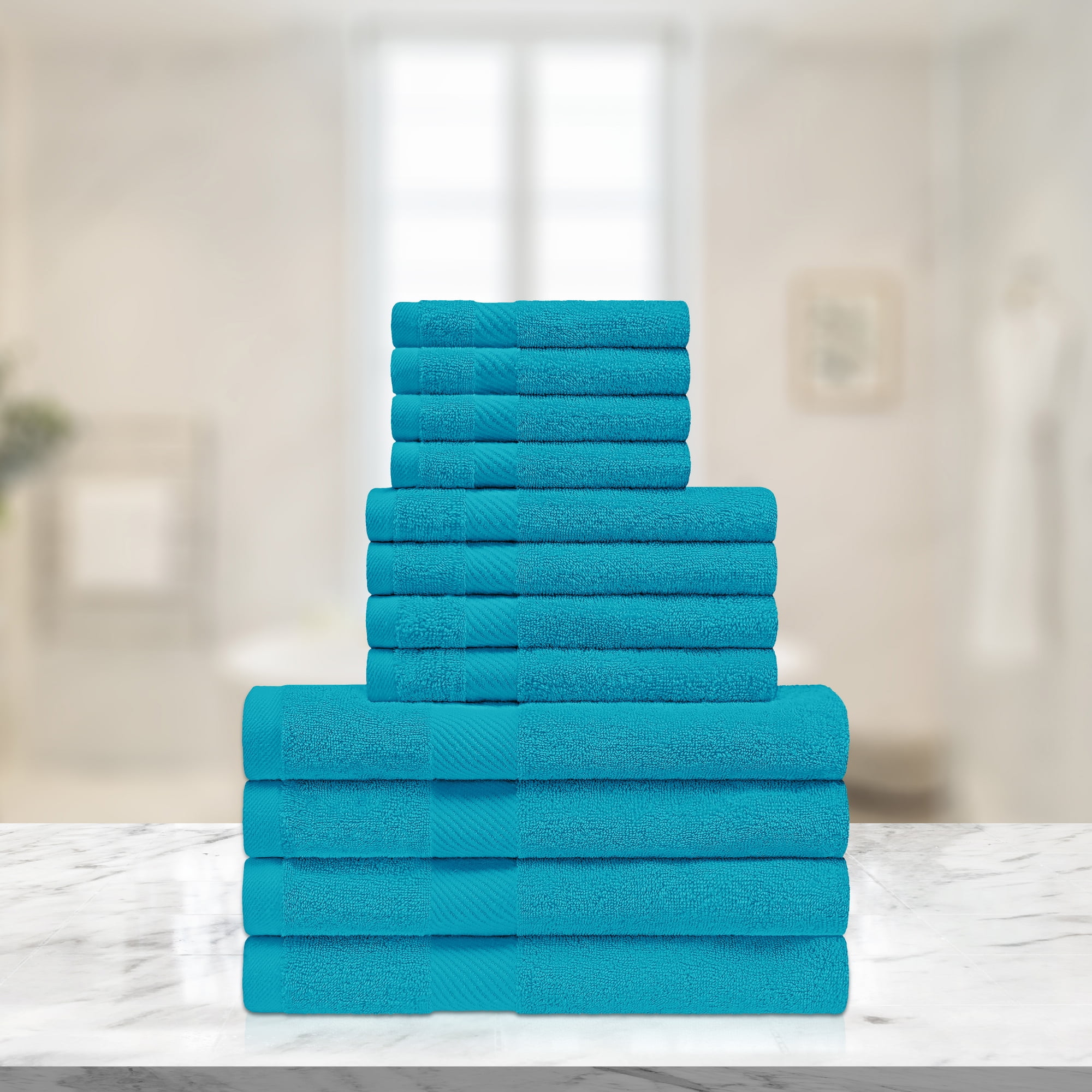 Superior Kendell Egyptian Cotton 12-Piece Towels Set, Capri Breeze ...
