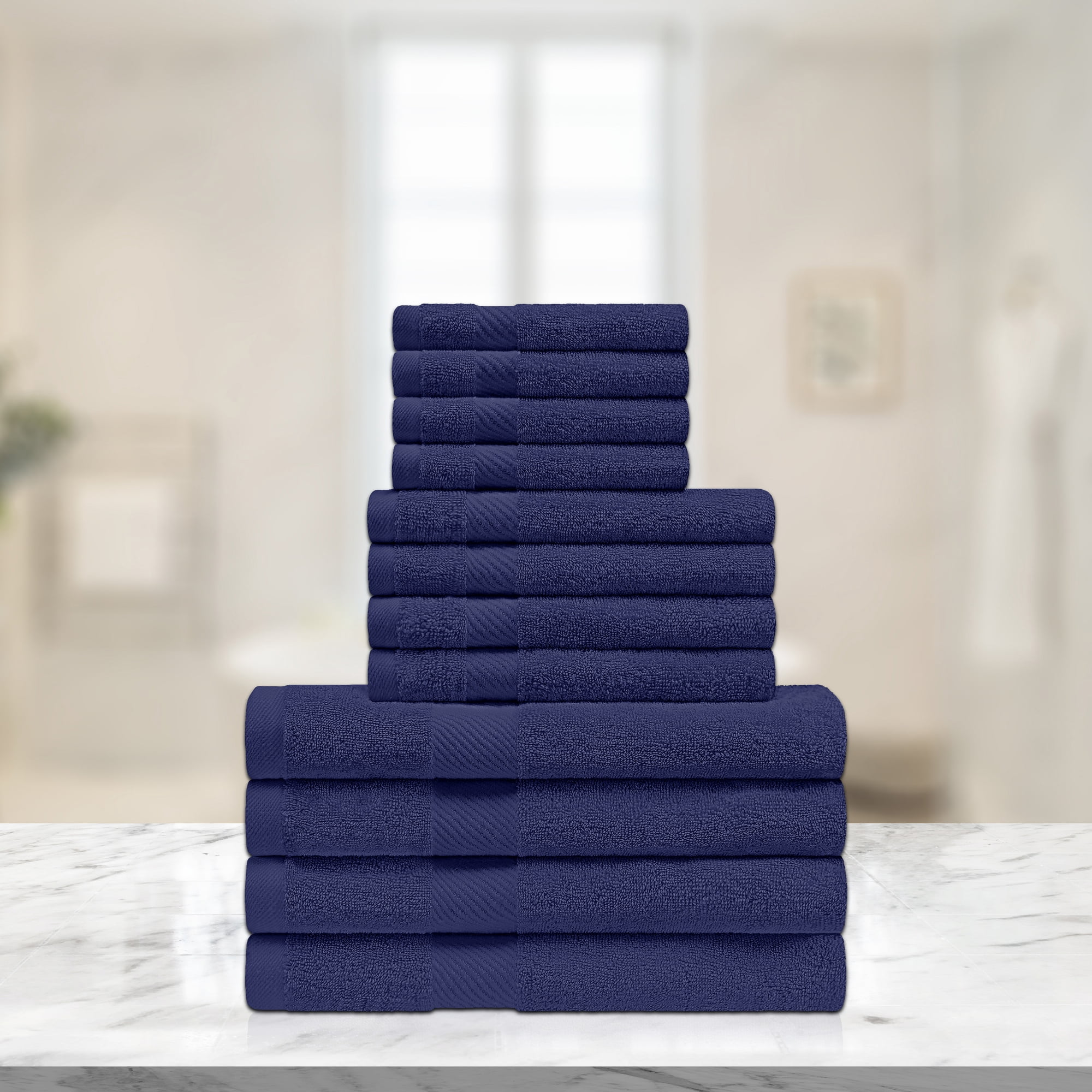 Superior Kendell Egyptian Cotton 12-Piece Towels Set, Navy Blue ...