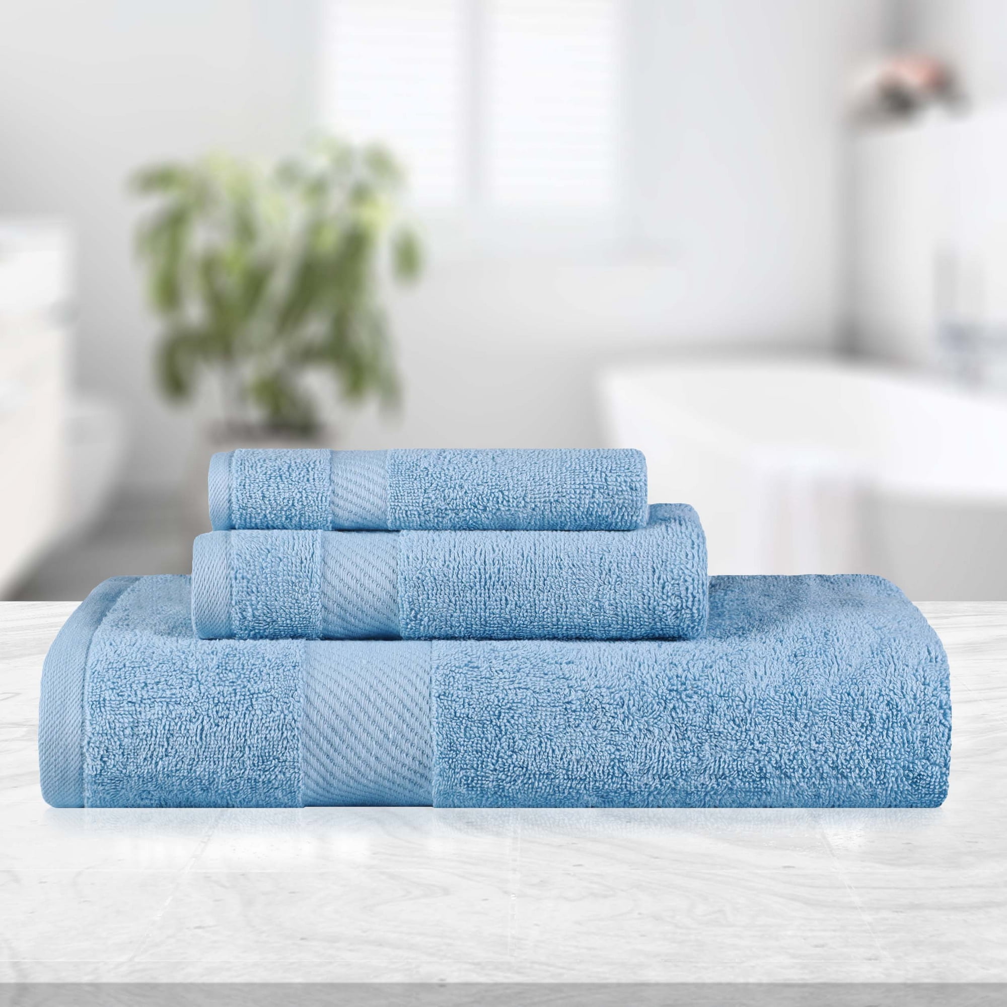 Superior Kendell Egyptian Cotton 3-Piece Towels Set, Winter Blue ...