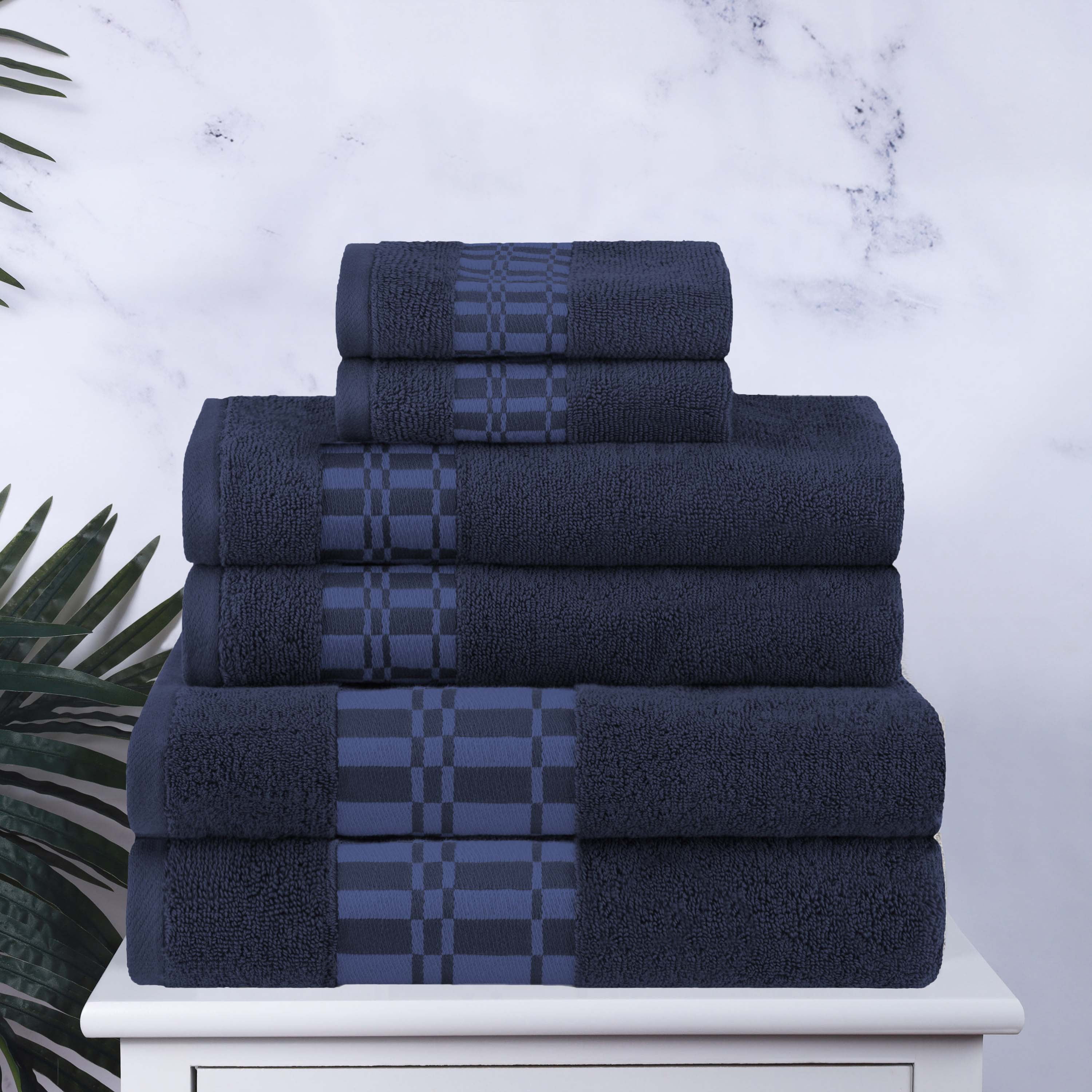 Superior Larissa 6-Piece Cotton Embroidered Towel Set, Navy Blue ...