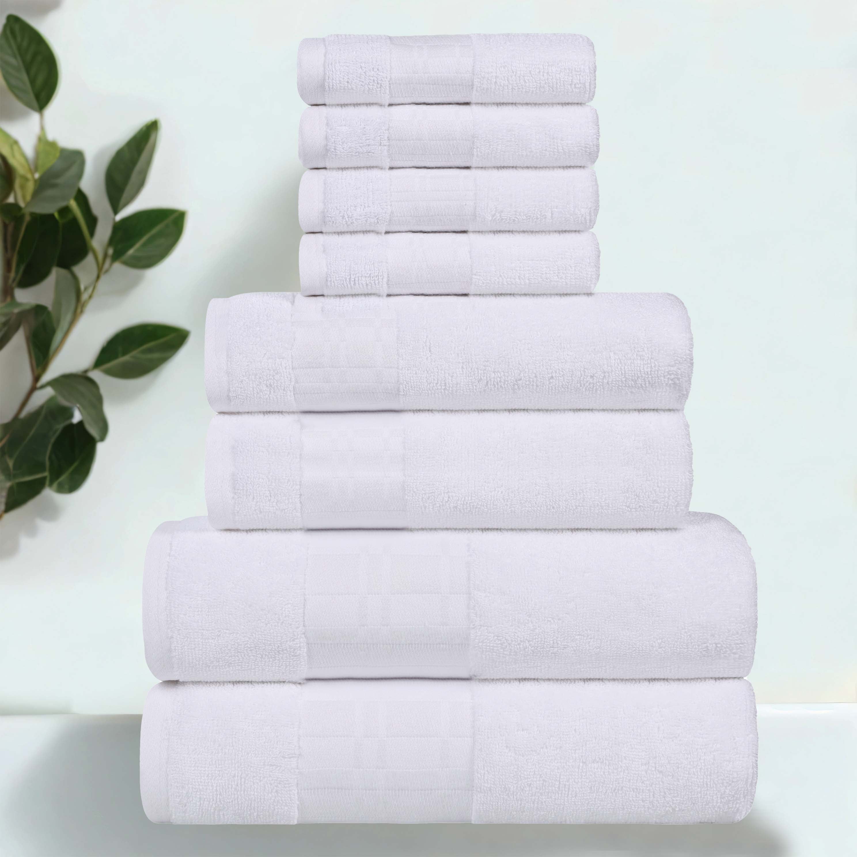 Superior Larissa 8-Piece Cotton Embroidered Towel Set, White-White ...