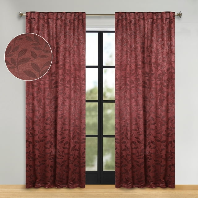 Superior Leaves Blackout Back Tab Curtains, Set of 2, 52" x 96 ...