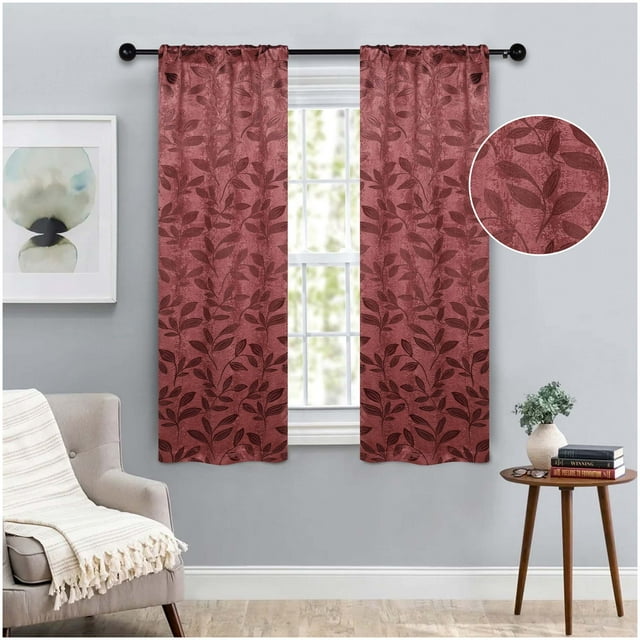 Superior Leaves Blackout Curtain Panel, Rod Pocket, Set of 2, 26" W x ...