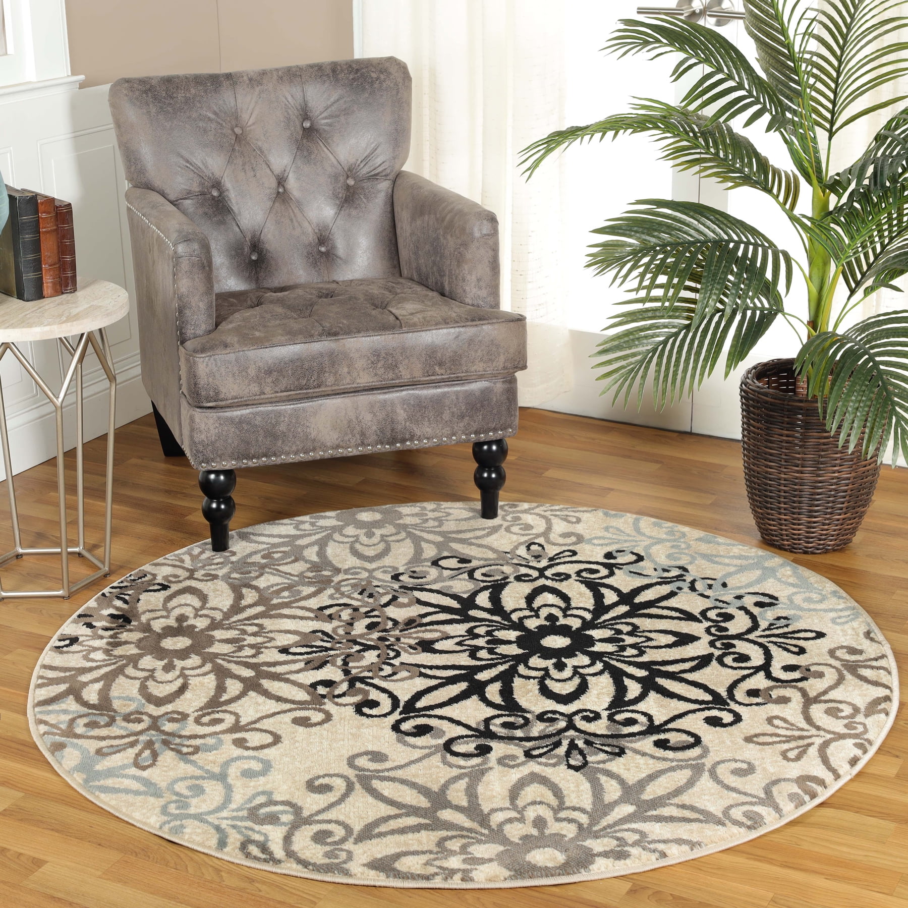 Superior Modern Floral Scroll Pet and Kid-Friendly Indoor Area Rug, 5 ...
