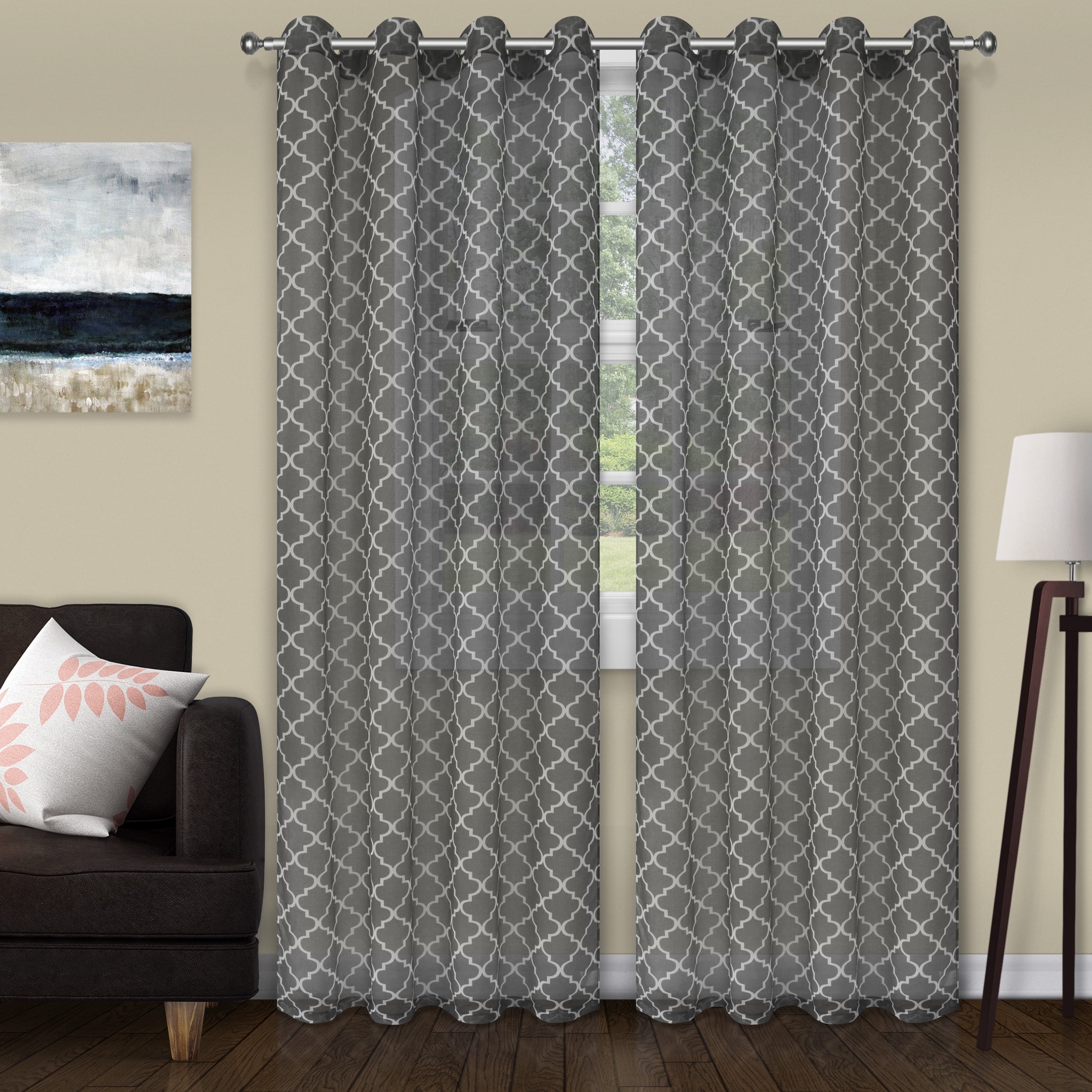 Superior Lightweight Trellis Sheer Curtain Panel Set of 2, 52" x 63 ...