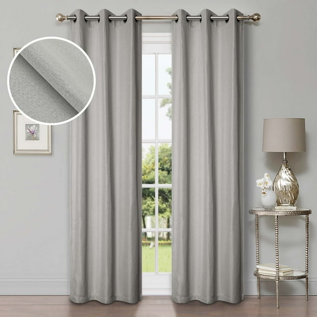 Superior Linen Blackout Curtain Set, 8 Grommets, 42" x 84", Snow White ...
