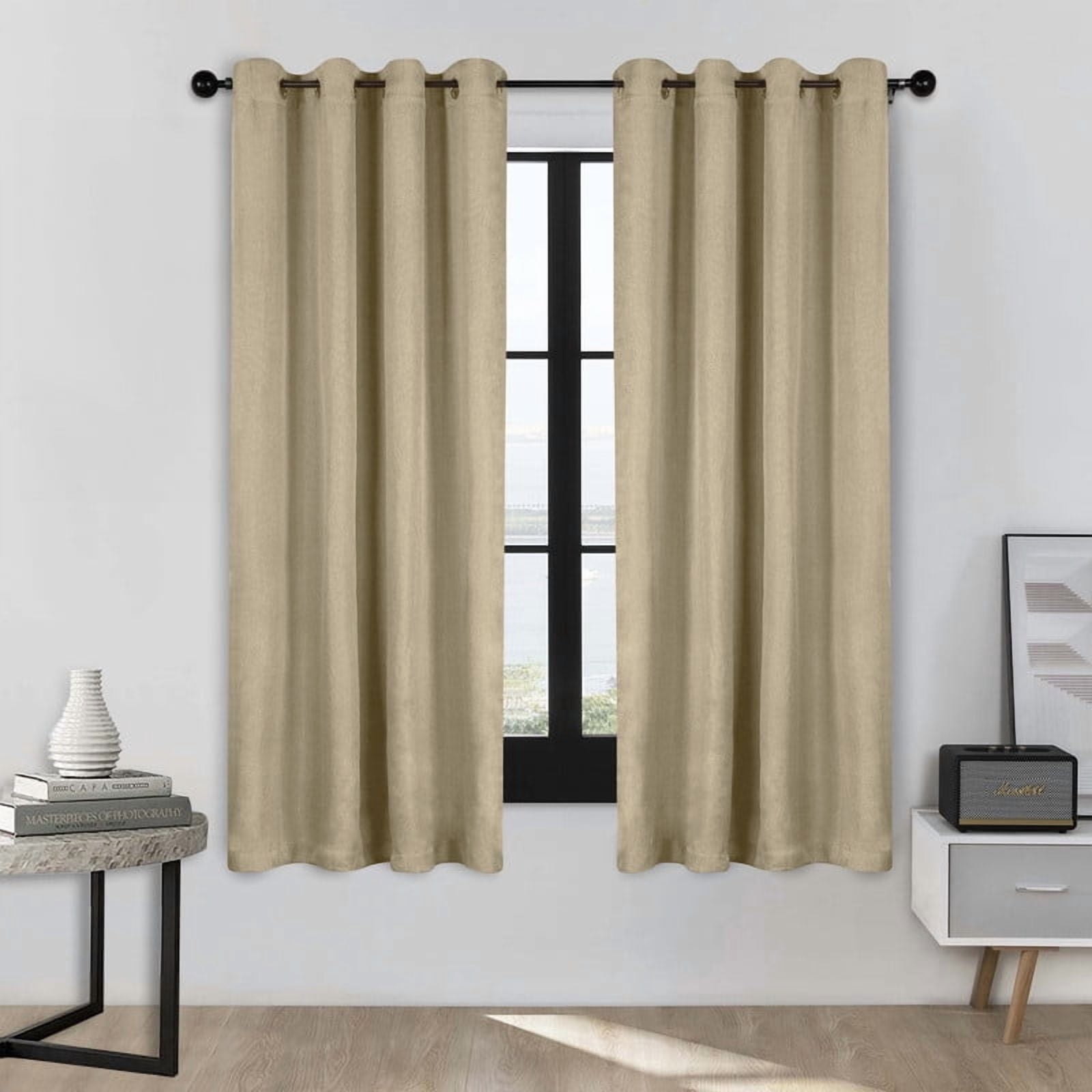 Superior Linen Blackout Curtains Set of 2, Grommet Header Curtain Panel ...