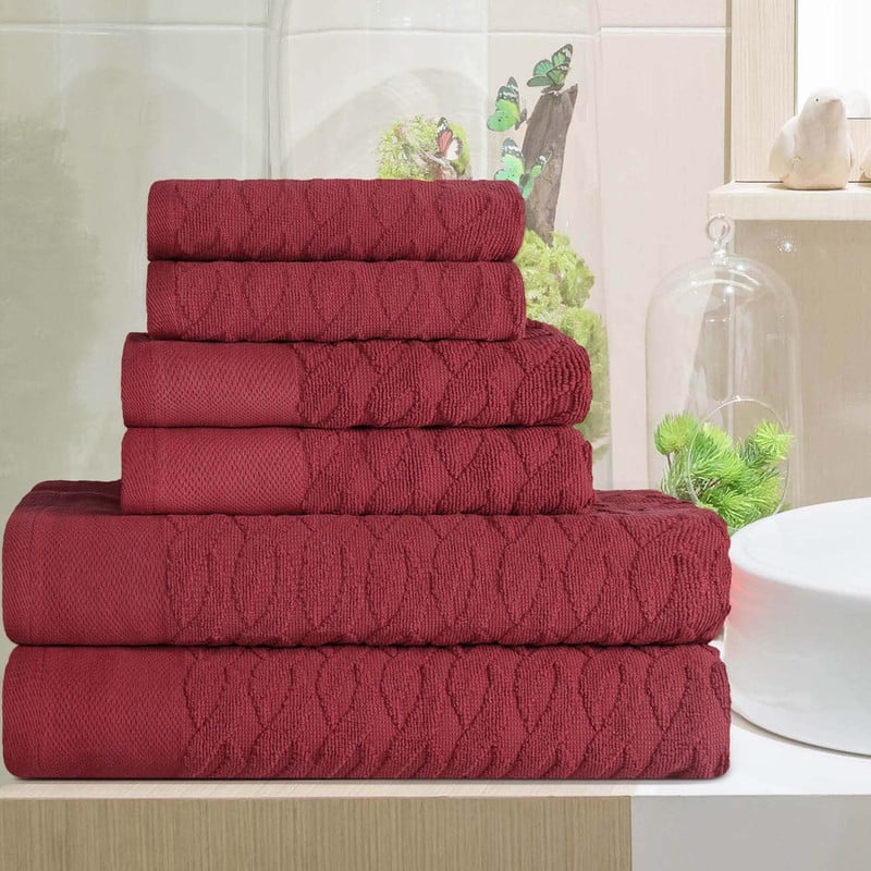Luxury Turkish Cotton Jacquard Towel Set - Maroon - Walmart.com