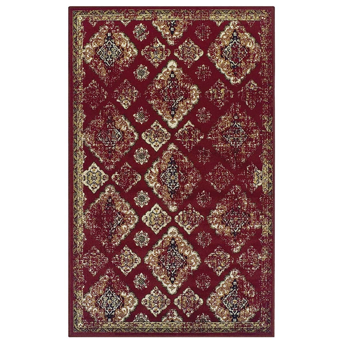 Superior Mayfair Distressed Damask Indoor Area Rug, 8' x 10', Red ...