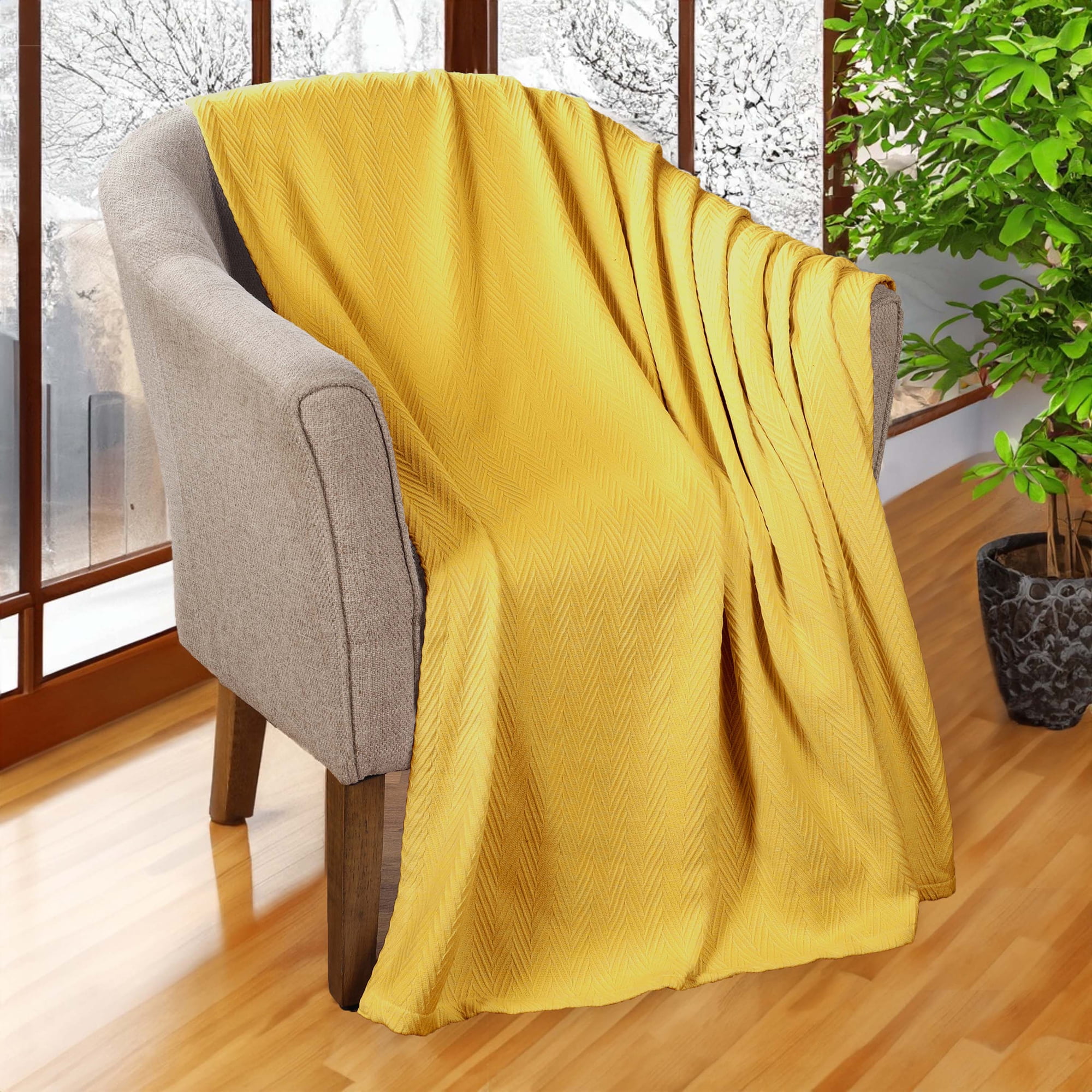 Superior Modern Cozy Chevron Zig-Zag Cotton Blanket, Throw, Gold ...