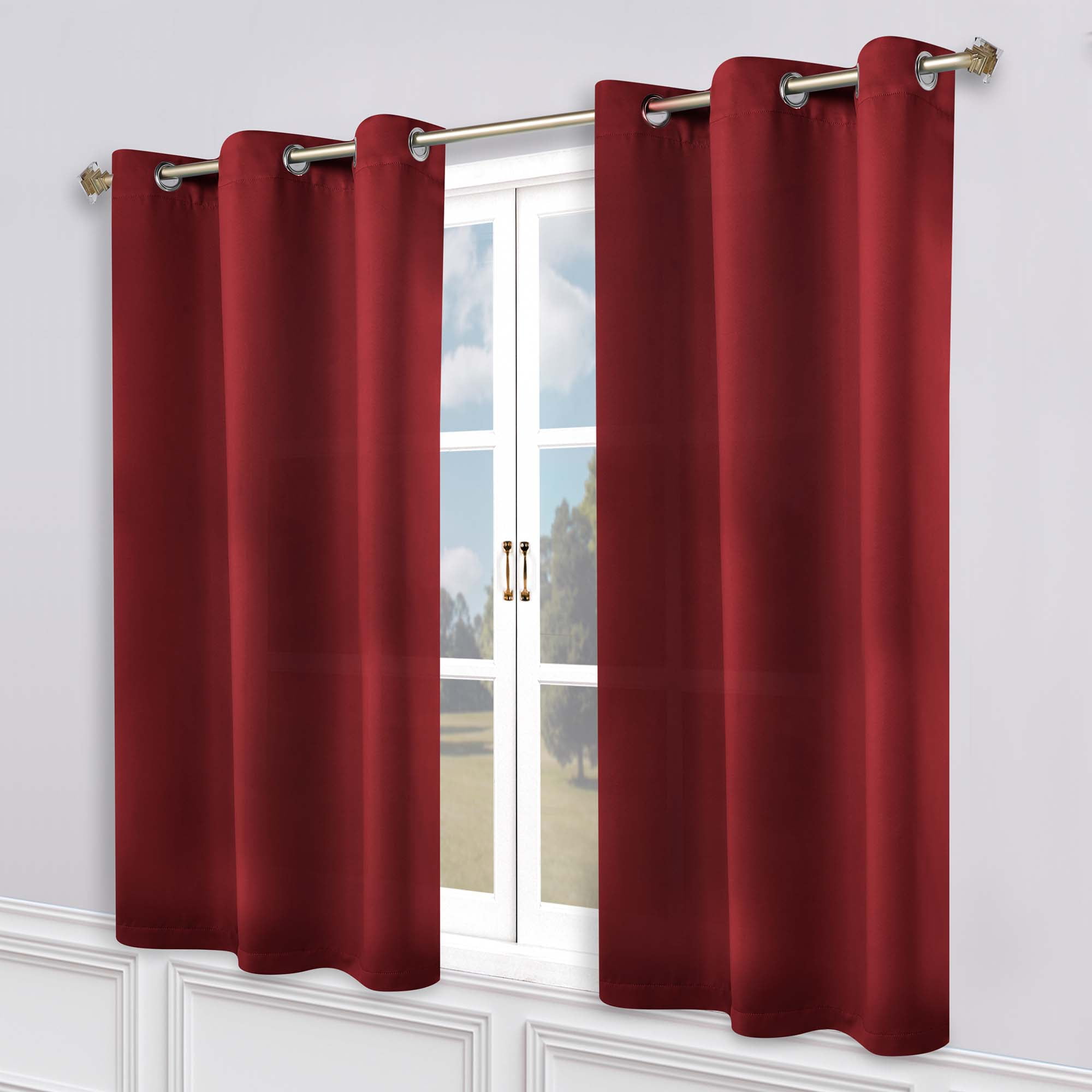 Superior Solid Blackout Curtain Panel, Set of 2, 6 Grommet Curtains 52" W x 63" L, Sangria ...