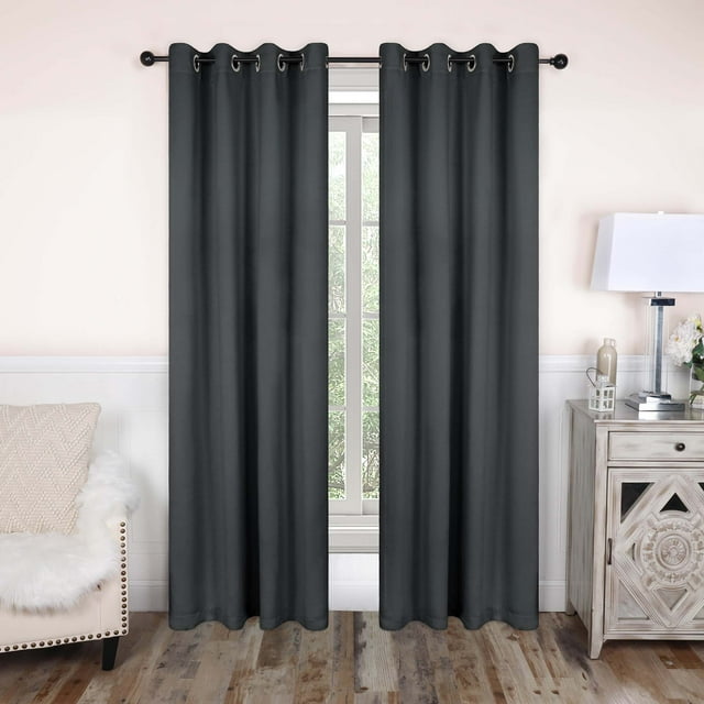 Superior Solid Blackout Curtain Panel, Set of 2, 8 Grommet Curtains 52" W x 96" L, Grey ...