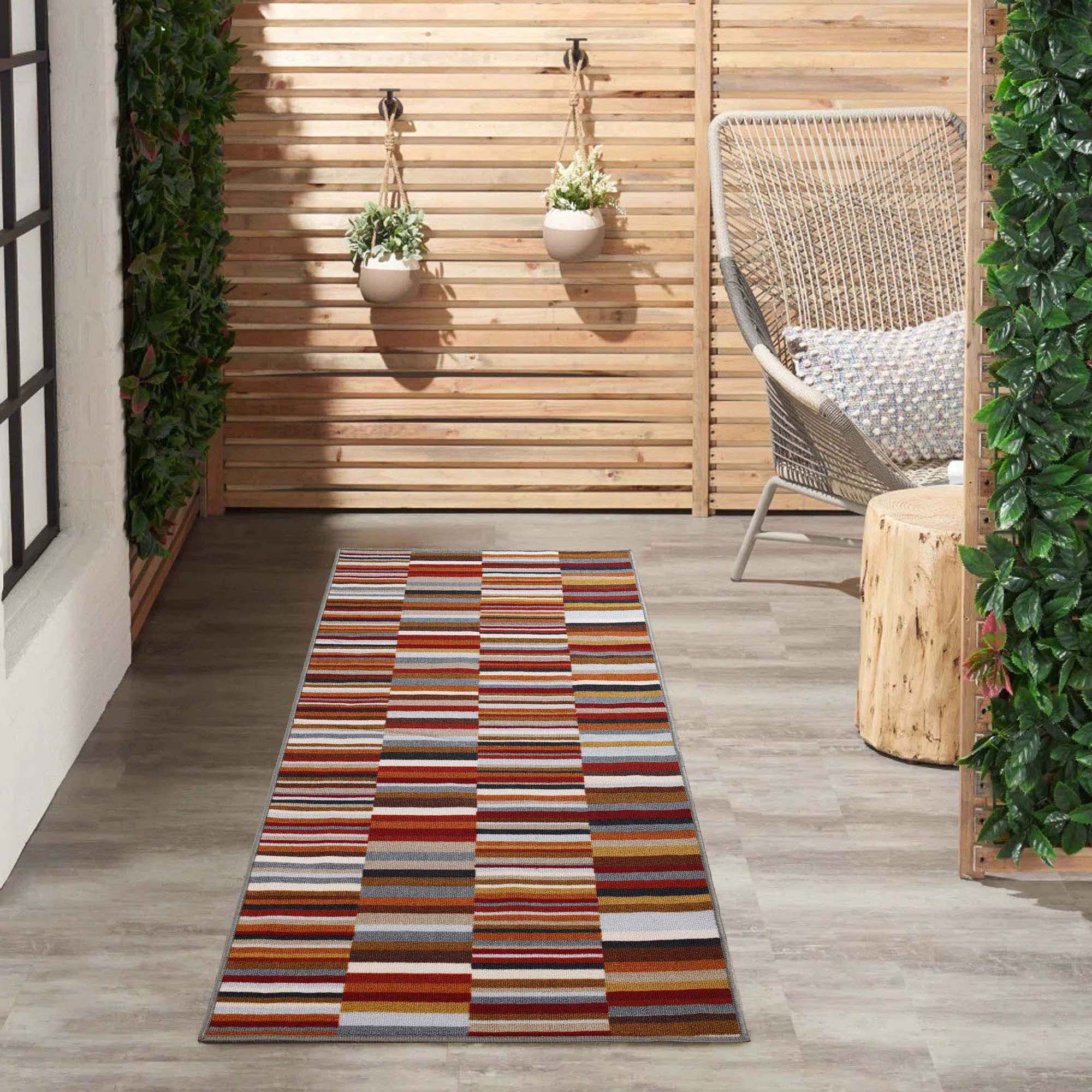 Superior Modern Striped Block Indoor Outdoor Area Rug, 2' 7" x 6', Grey ...