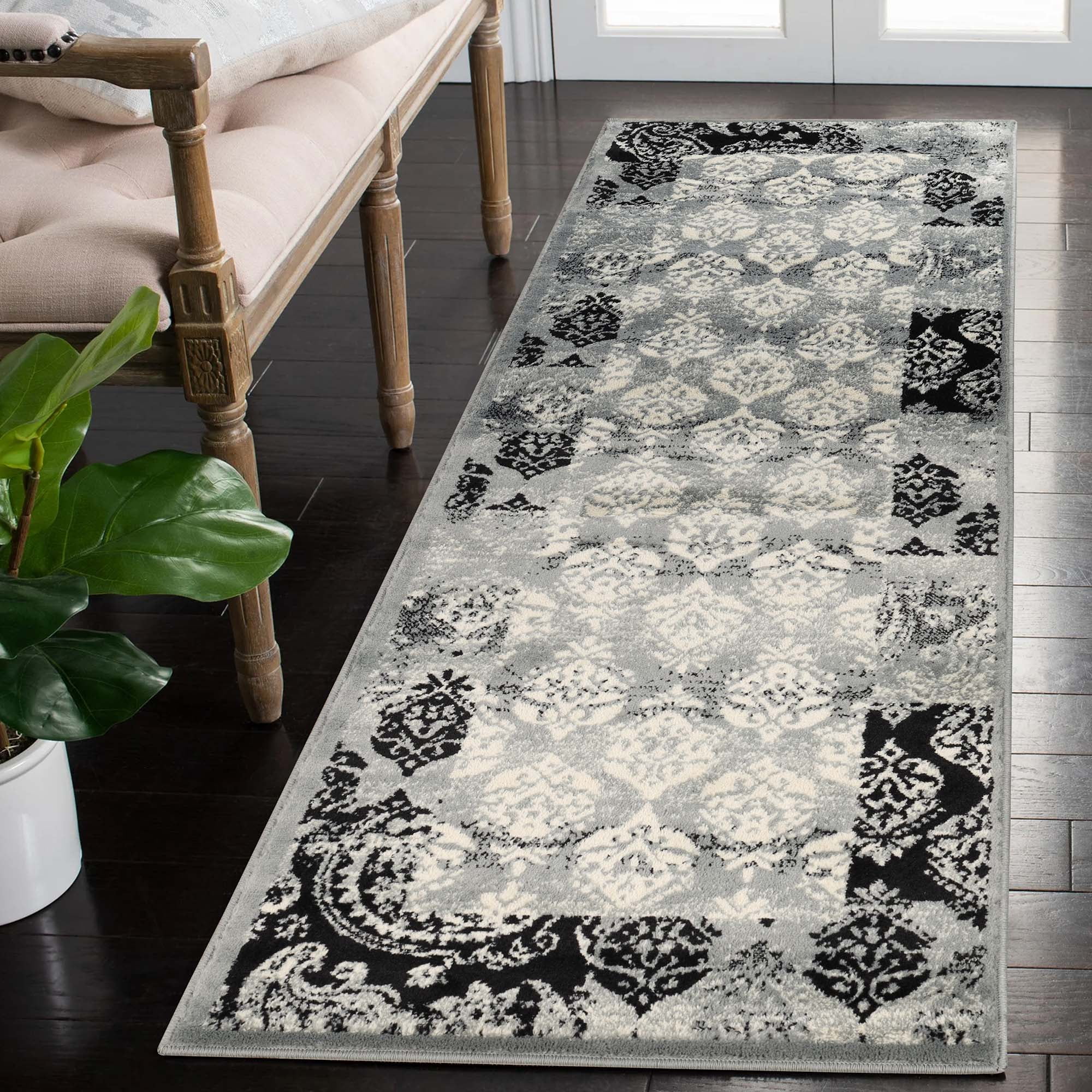 Superior Mystique 2' 7" x 8' Indoor Runner Rug, Modern Damask Rugs ...