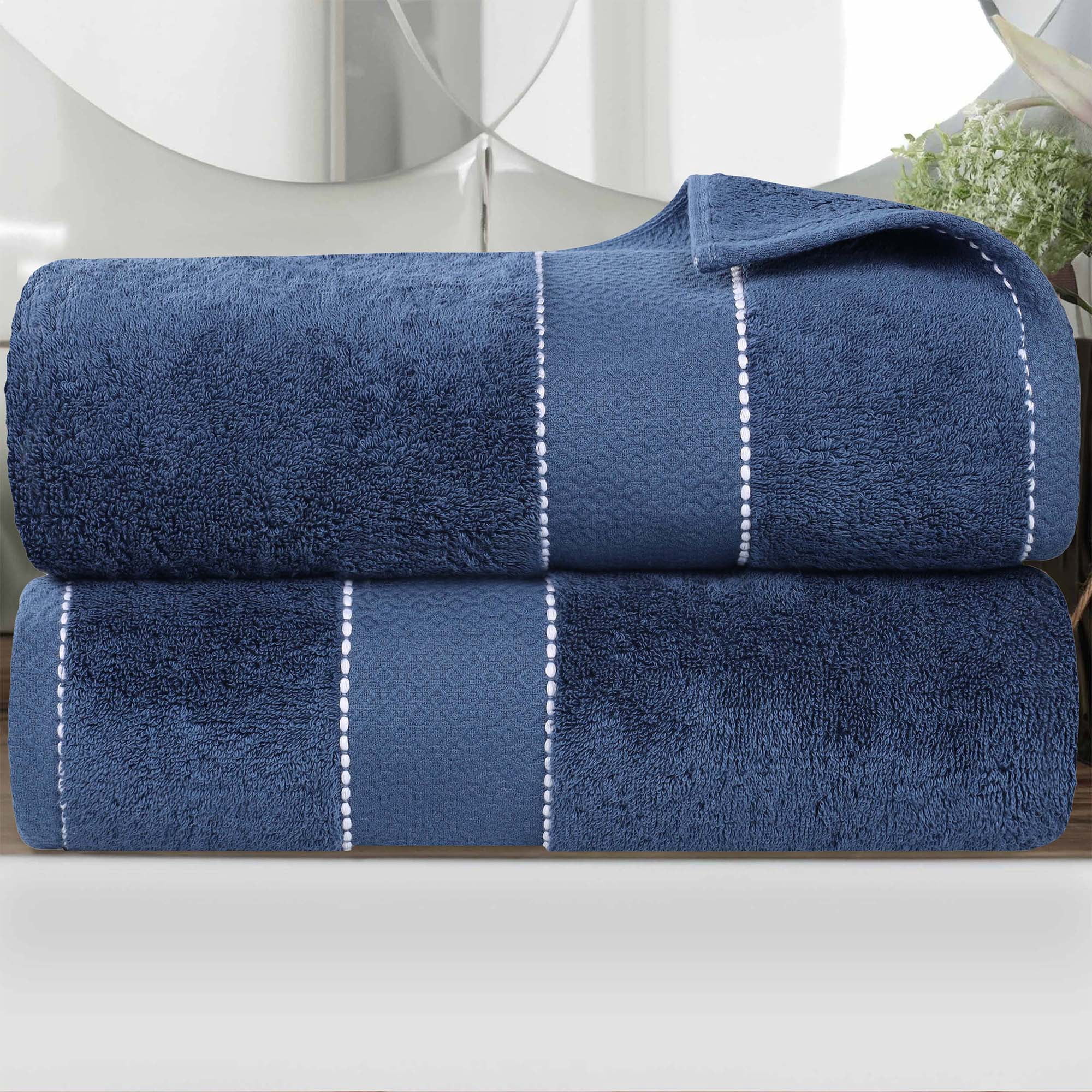 Superior Niles Egypt Produced Giza Cotton Bath Sheet Set of 2, Navy ...